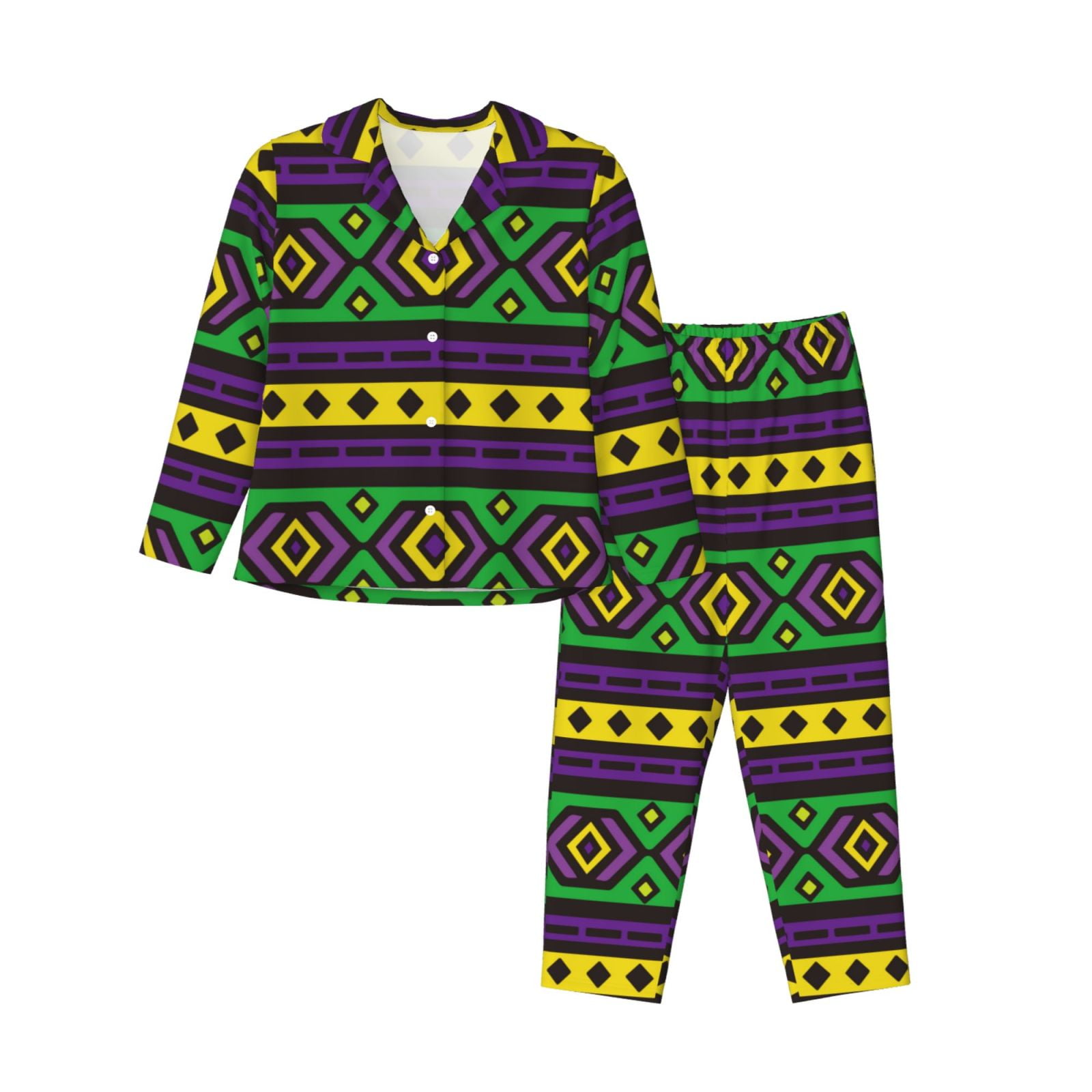 Pajamas for Women Set - Carnival Mardi Gras Comfy Long Sleeve Button Up ...