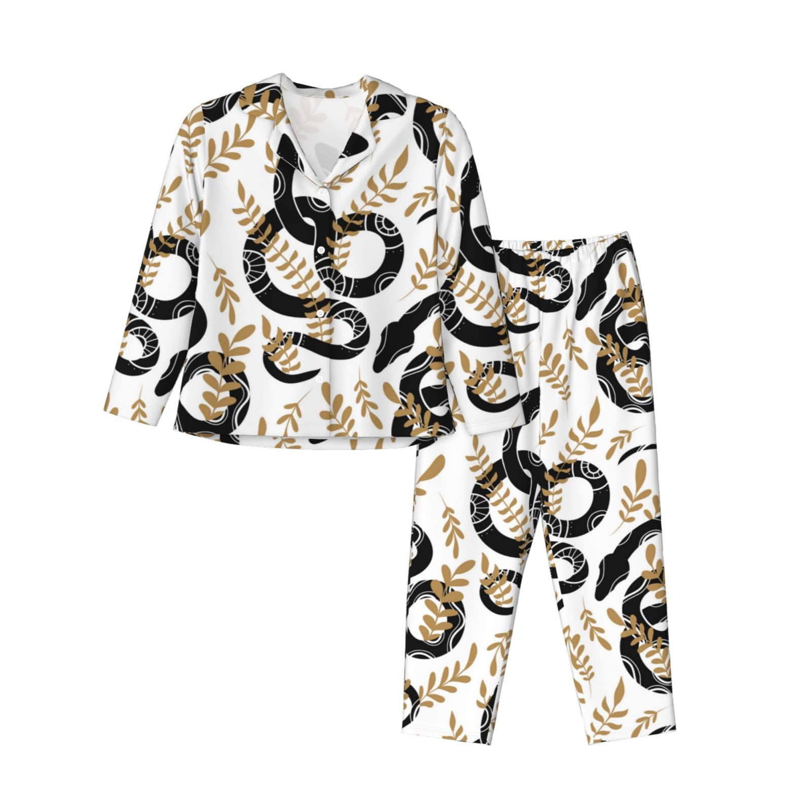 Pajamas for Women Set - Cartoon Black Cute Snake Leaves Soft Comfy Long ...