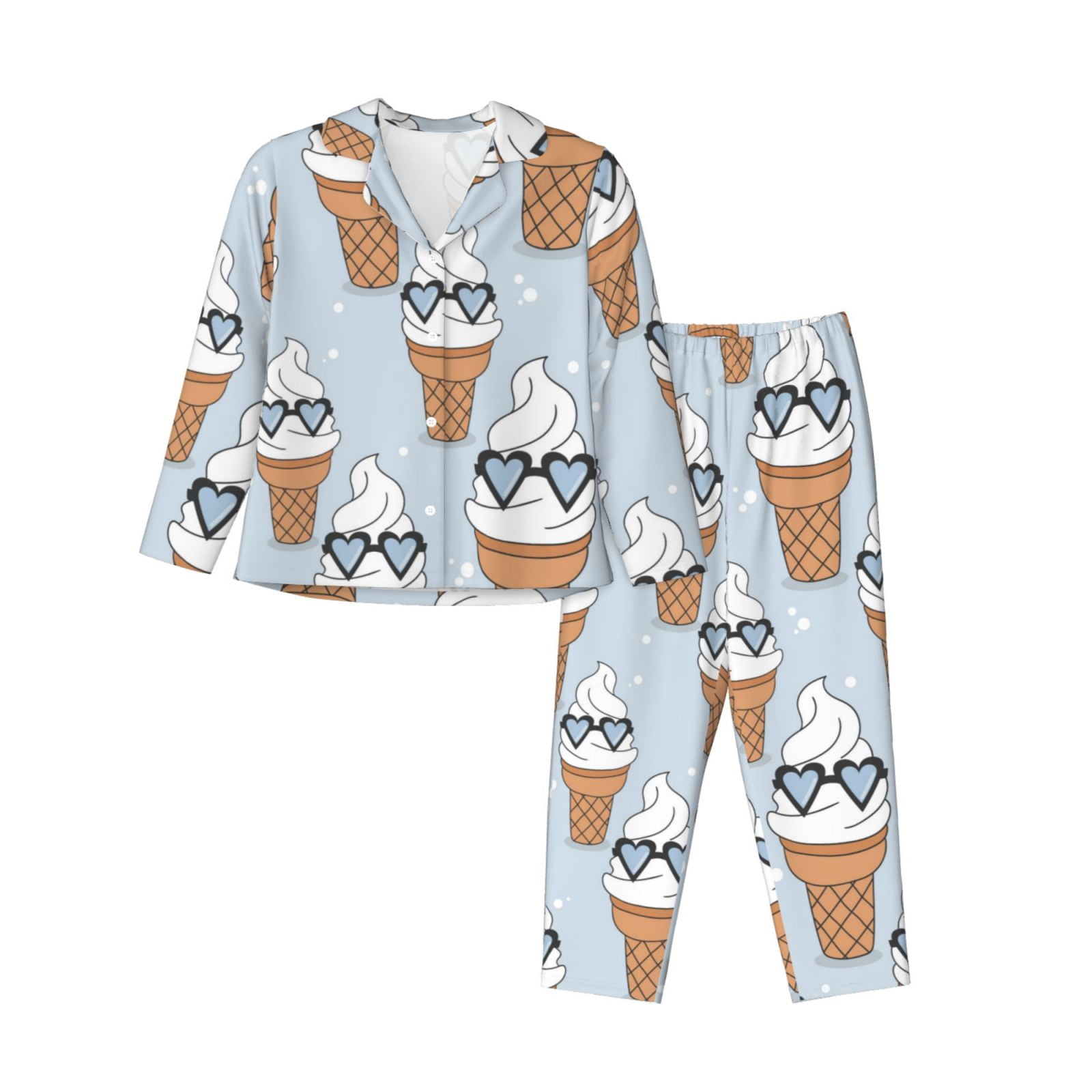 Pajamas for Women Set - Cartoon Cool Ice Cream Print Soft Comfy Long ...