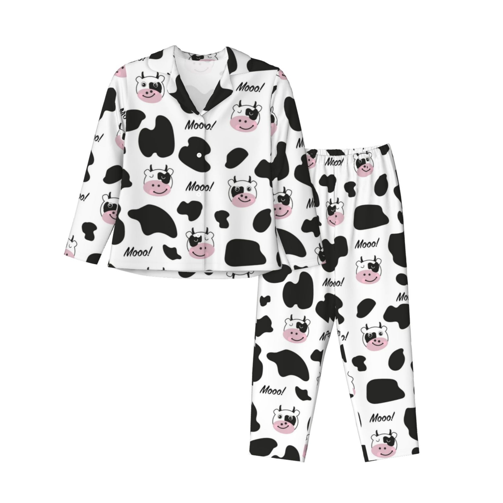 Pajamas for Women Set - Cartoon Cute Cow Print Cow Head Soft Comfy Long ...