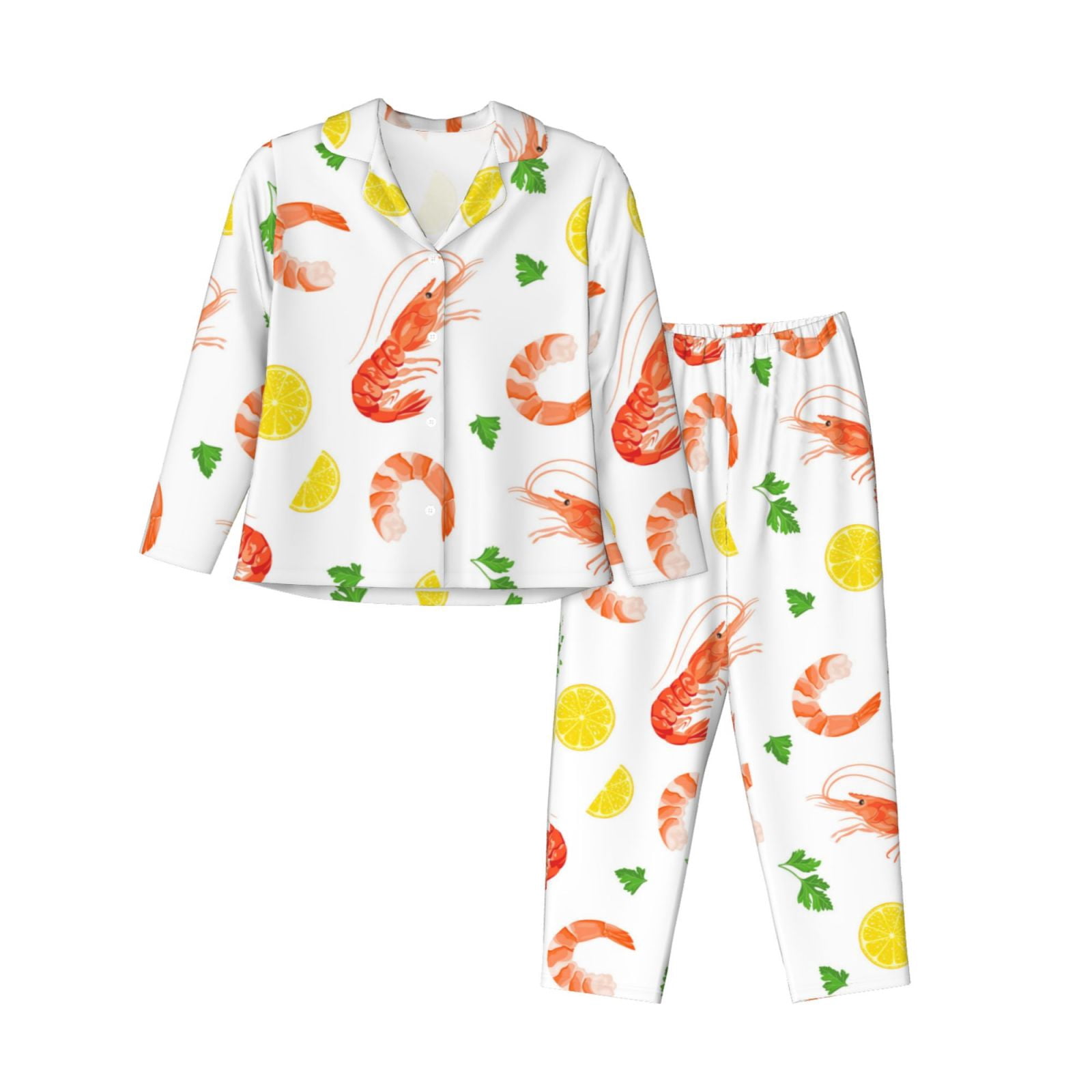 Pajamas for Women Set - Cilantro Shrimp Lemon Comfy Long Sleeve Button ...