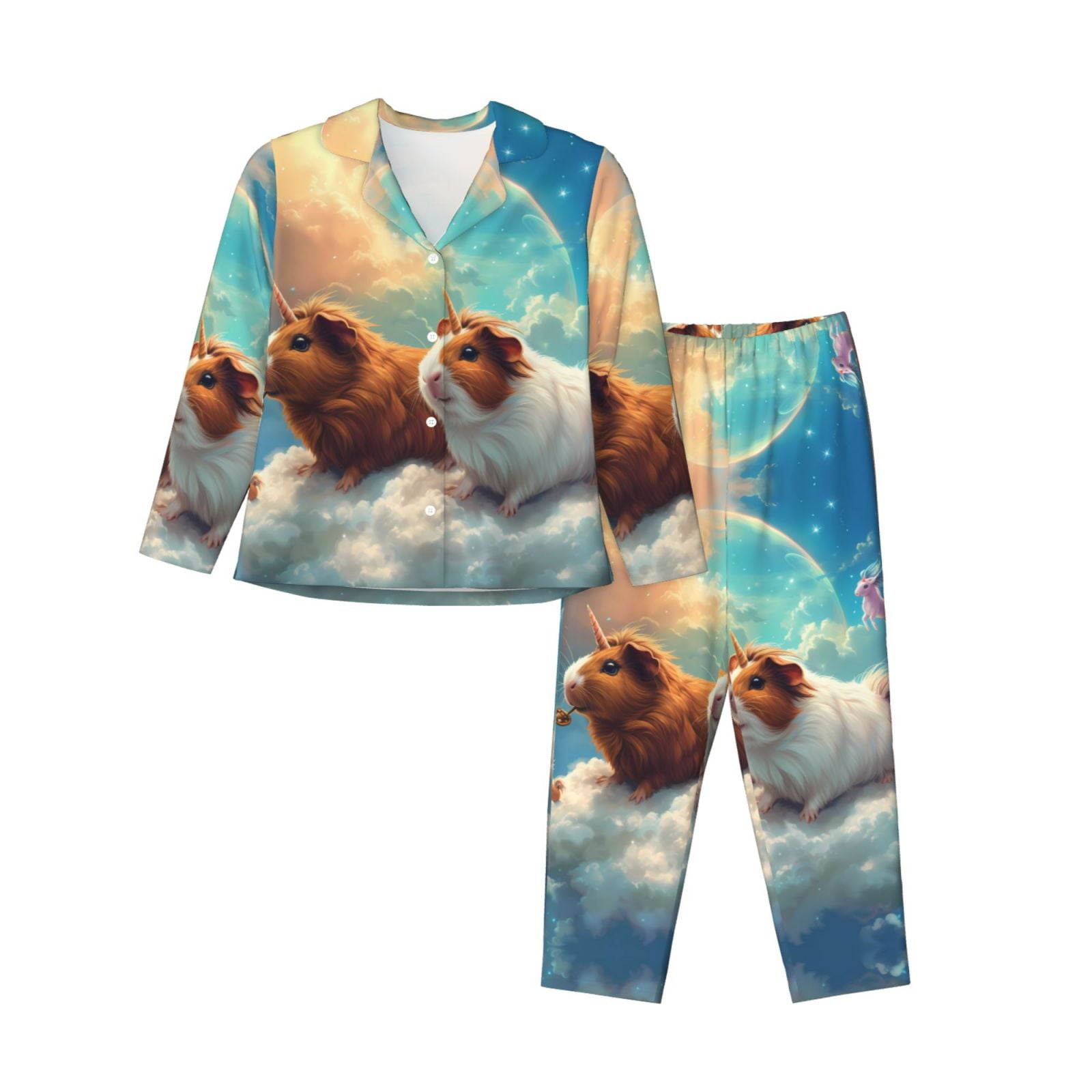 Pajamas for Women Set - Cloud Guinea Pig Comfy Long Sleeve Button Up ...