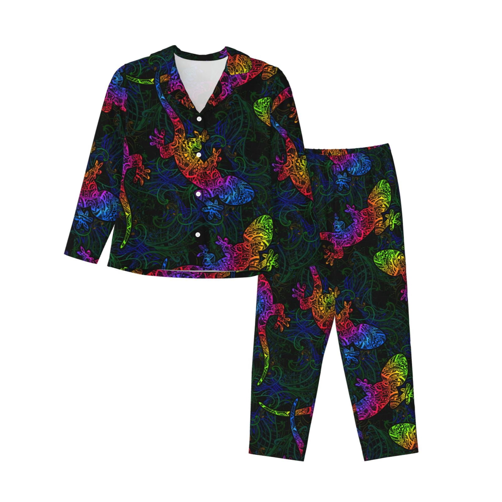 Pajamas for Women Set - Colorful Cute Lizard Gecko Soft Comfy Long ...