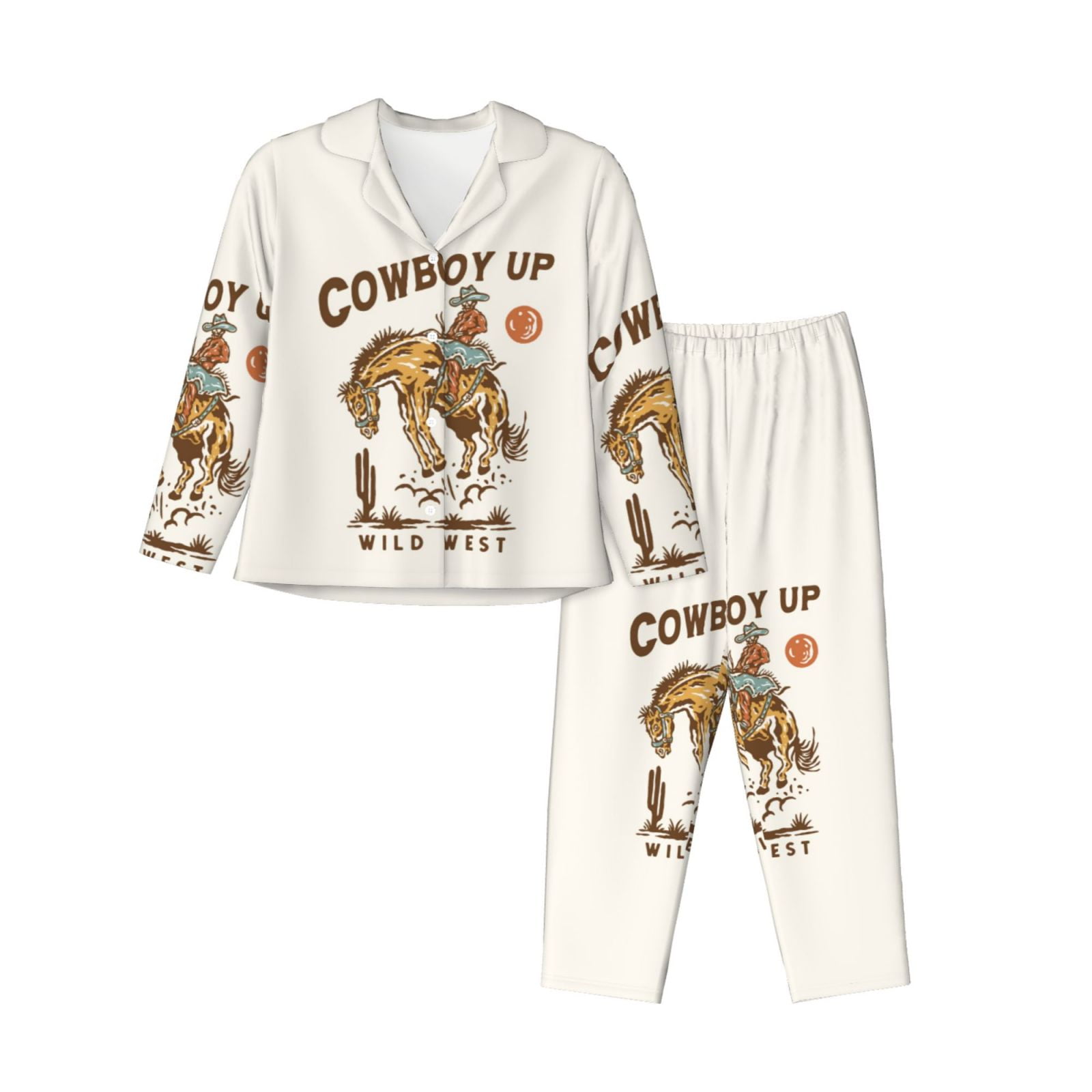 Pajamas for Women Set - Cowboy Up Vintage Wild West Comfy Long Sleeve ...