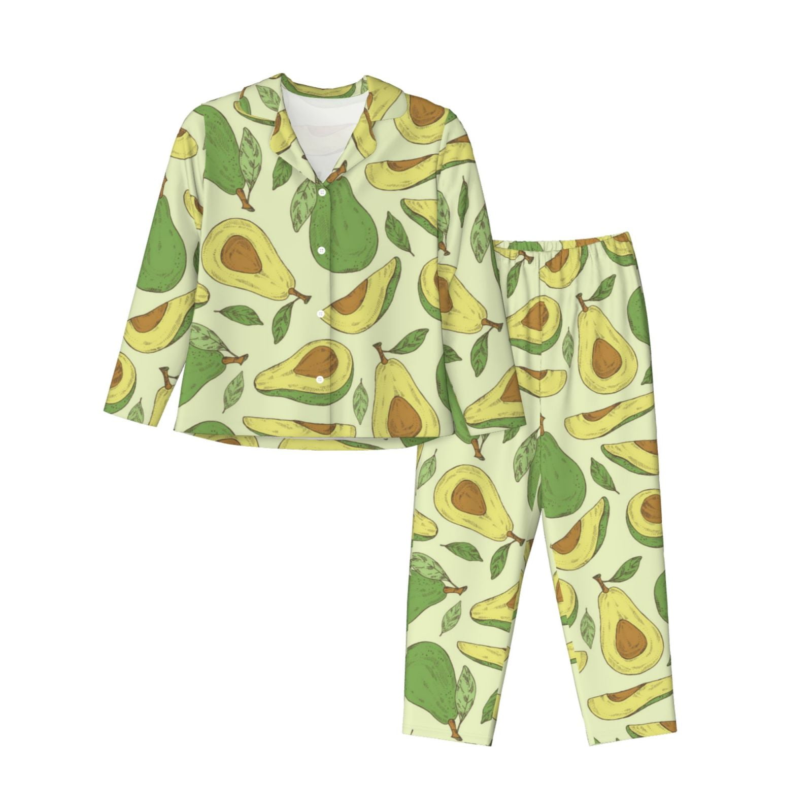 Pajamas for Women Set - Cute Avocado Leaves Soft Comfy Long Sleeve ...