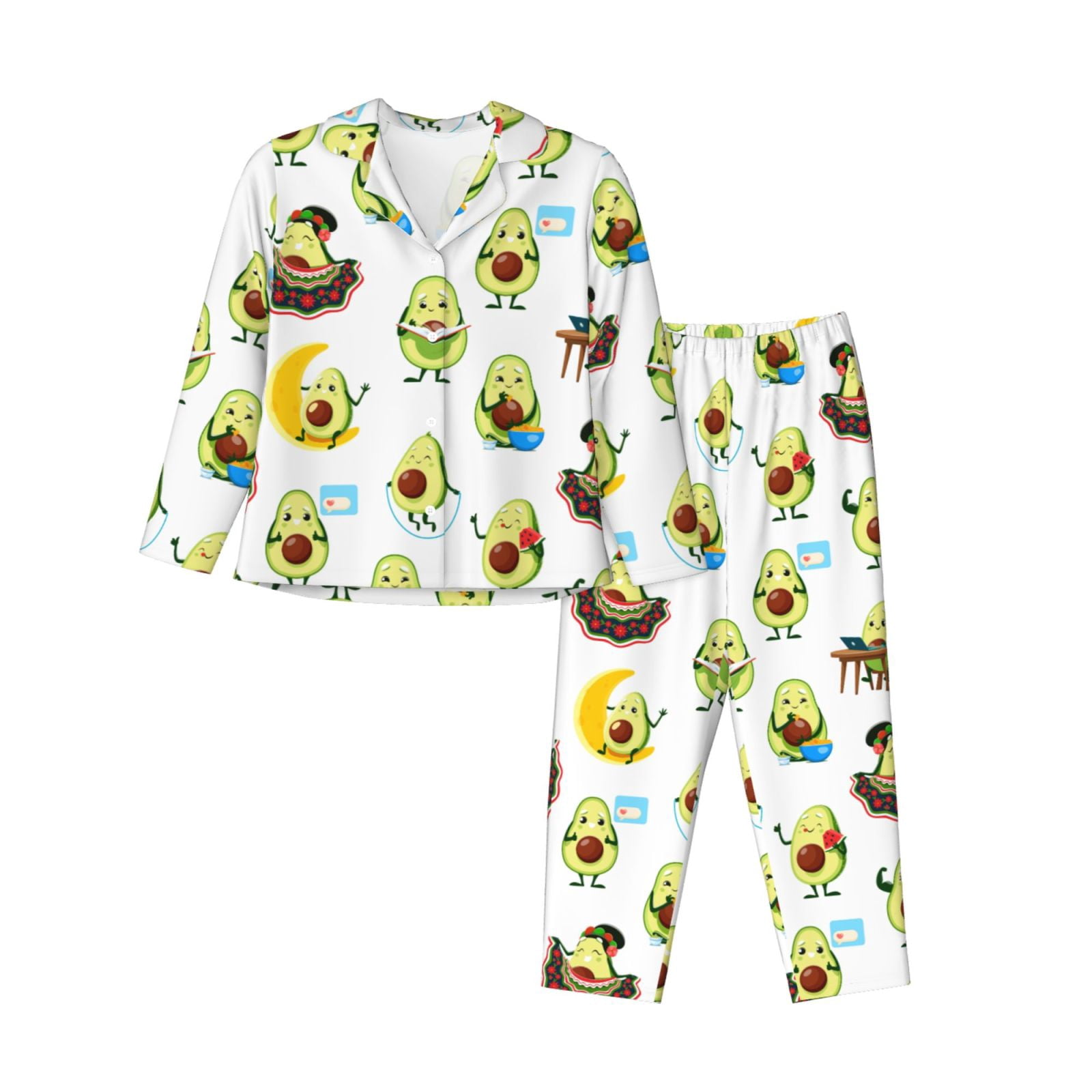 Pajamas for Women Set - Cute Avocado Moon Comfy Long Sleeve Button Up ...