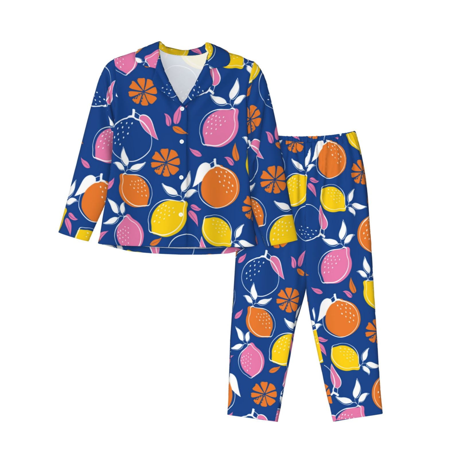 Pajamas for Women Set - Cute Colorful Lemon Soft Comfy Long Sleeve ...