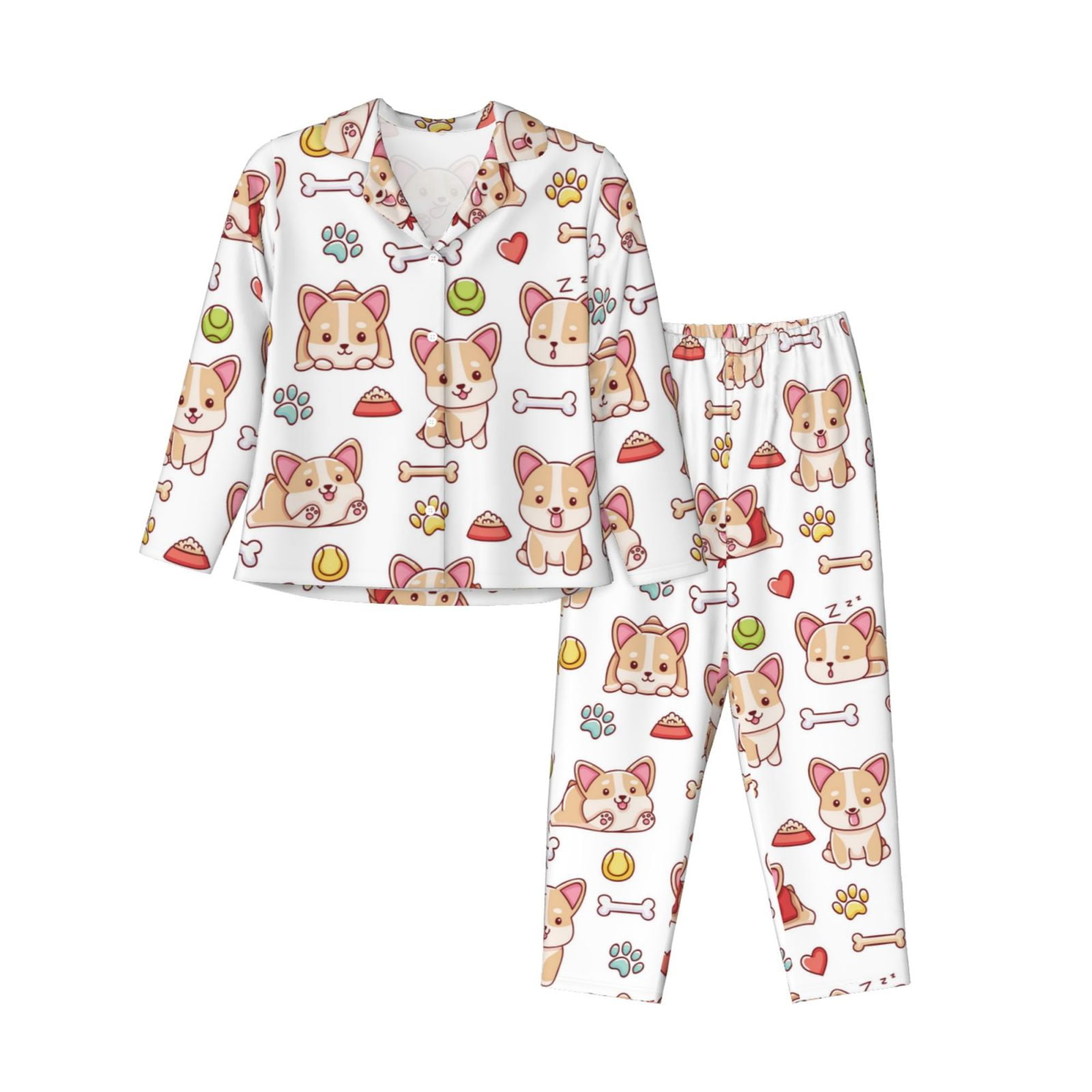 Pajamas for Women Set - Cute Corgi Dog Funny Softball Comfy Long Sleeve ...