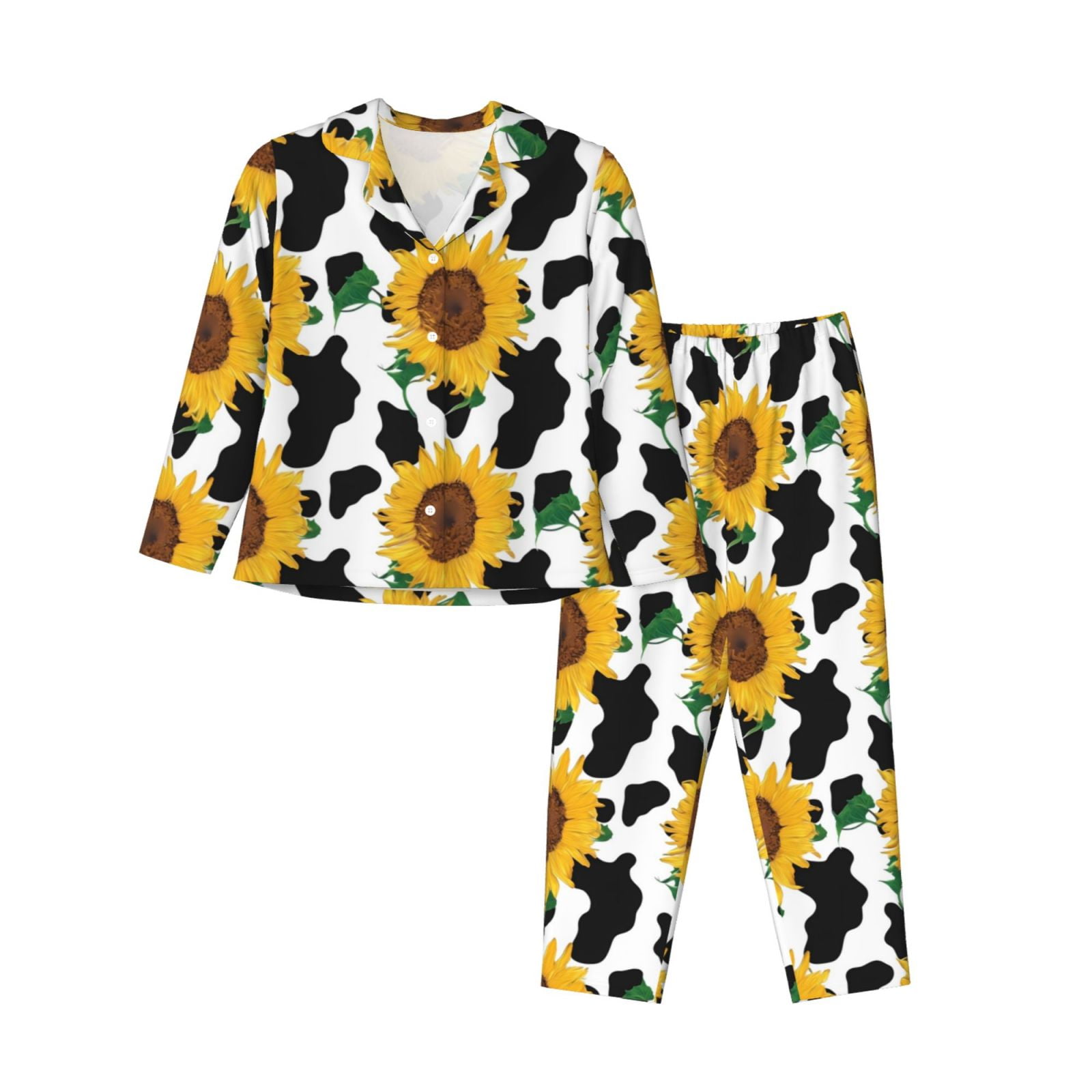 Pajamas for Women Set - Cute Cow Print Sunflower B Soft Comfy Long ...
