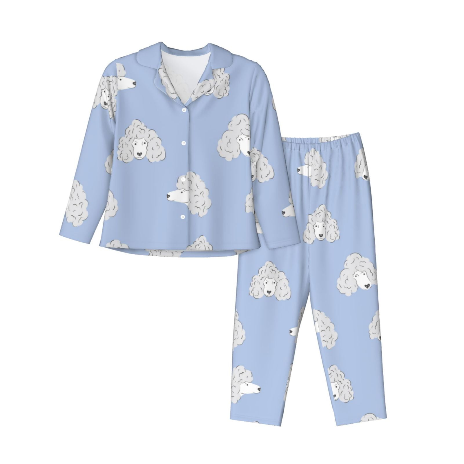 Pajamas for Women Set - Cute Funny Poodle Dog Blue Soft Comfy Long ...