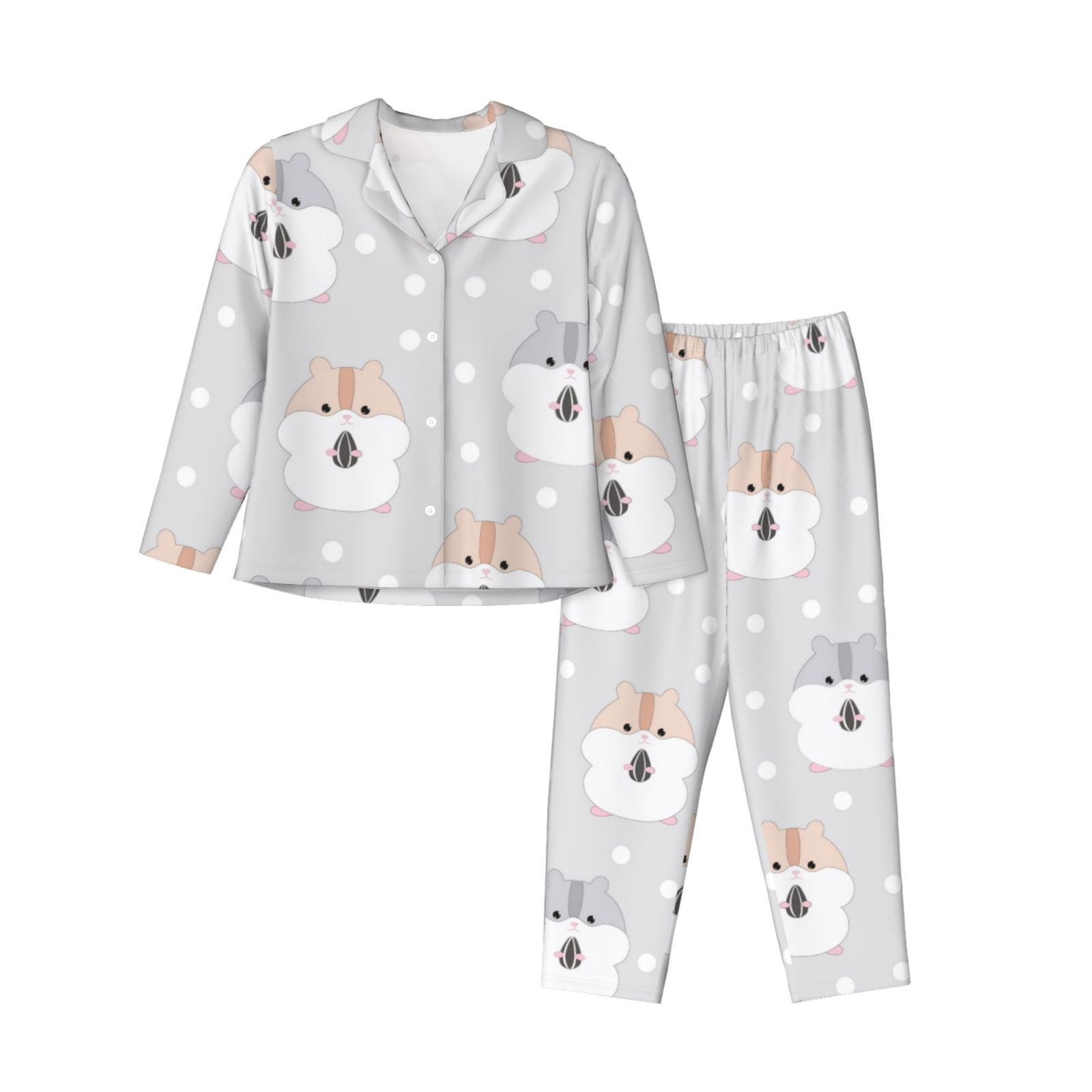 Pajamas for Women Set - Cute Hamster Sunflower Seed Gray Soft Comfy ...