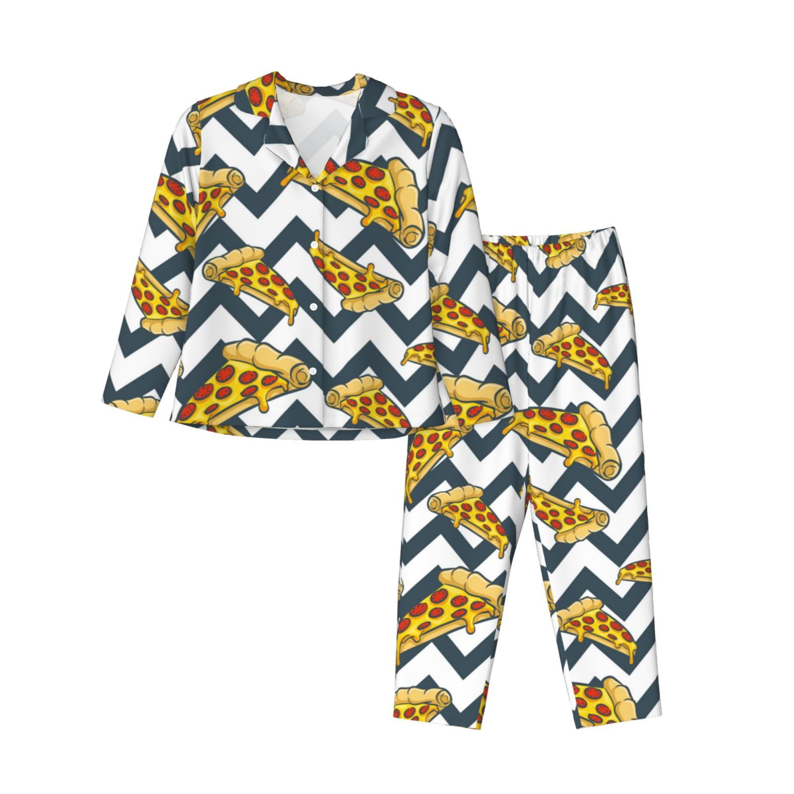 Pajamas for Women Set - Cute Pizza Wavy Lines Soft Comfy Long Sleeve ...