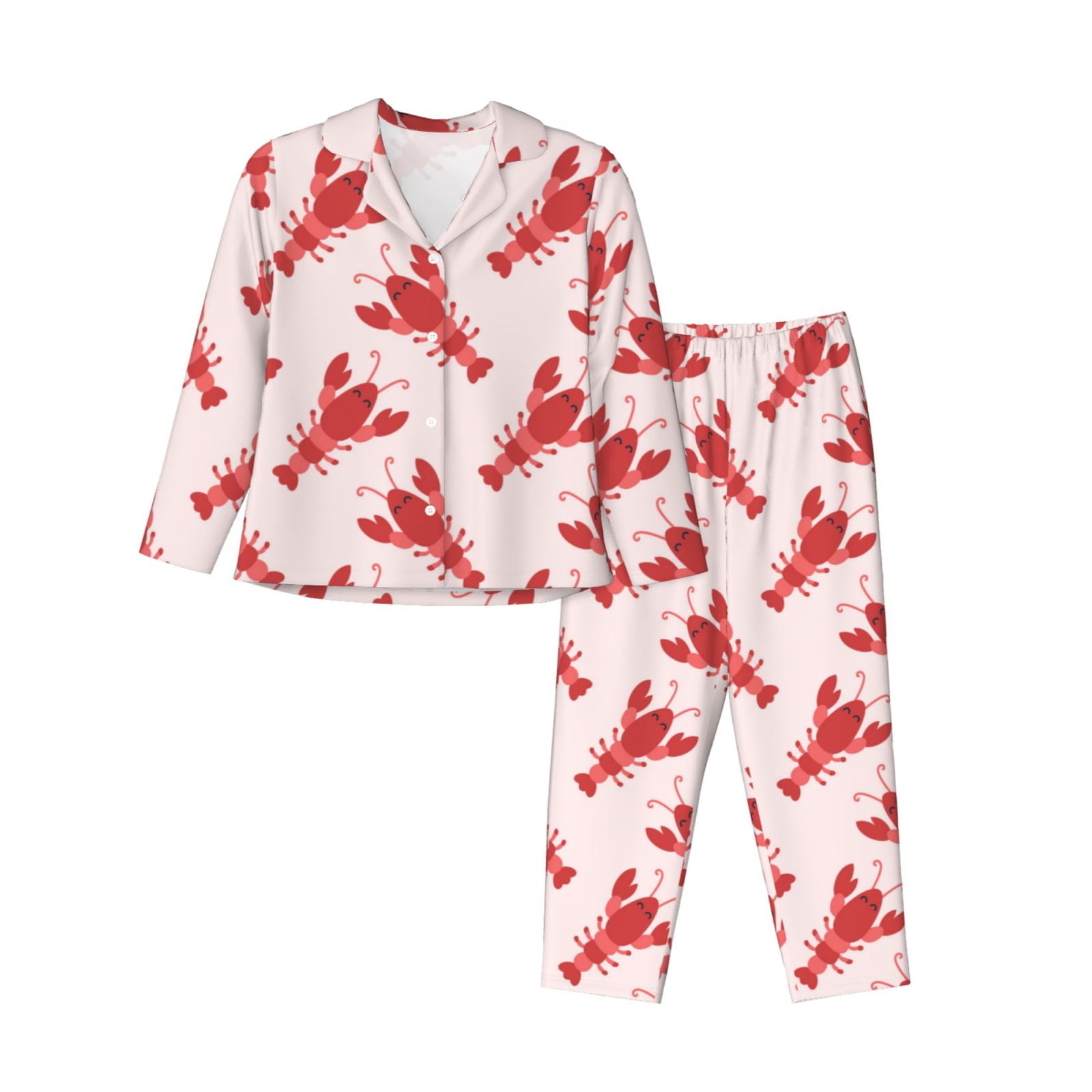 Pajamas for Women Set - Cute Red Cartoon Lobster Soft Comfy Long Sleeve ...