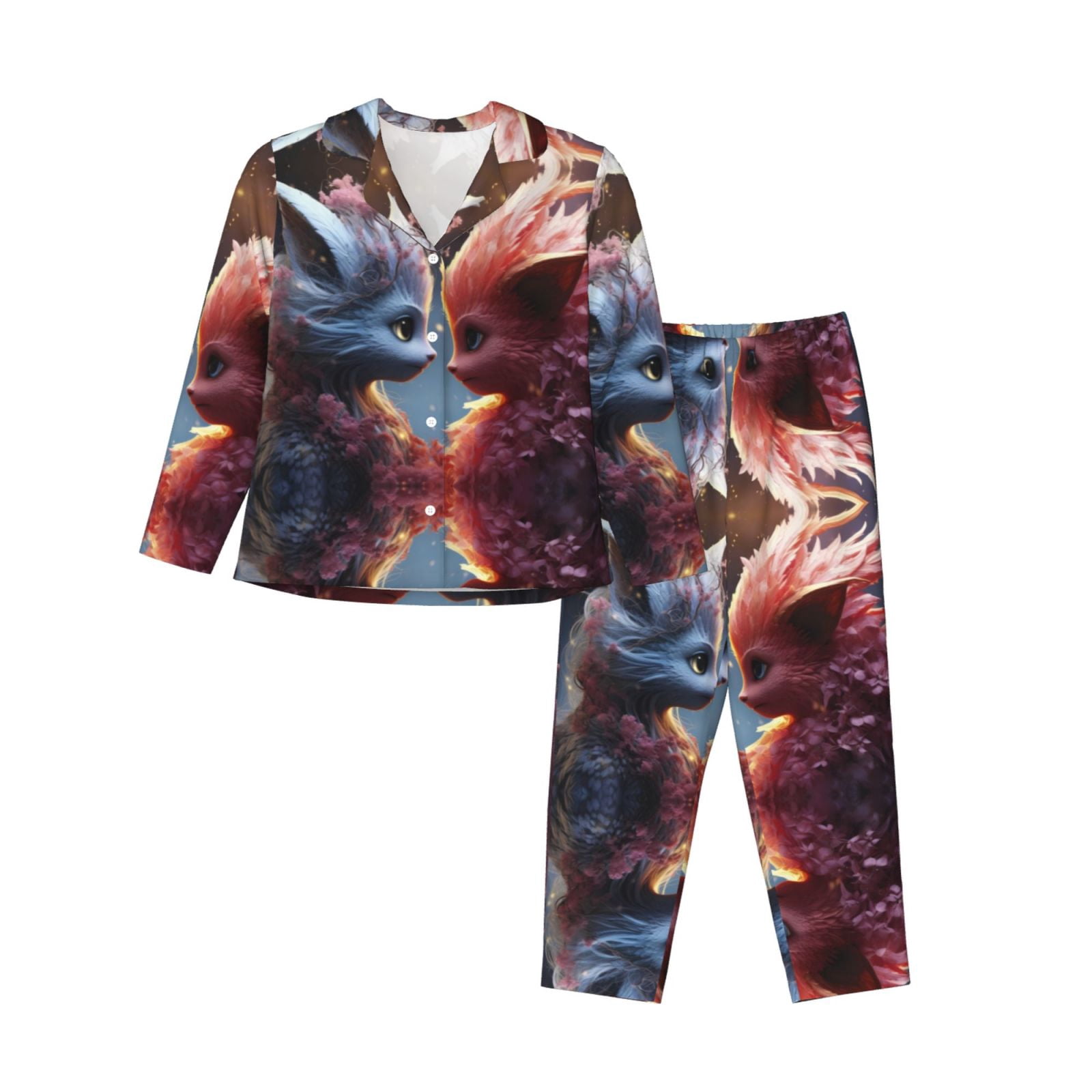 Pajamas for Women Set - Cute Red and White Elf Comfy Long Sleeve Button ...