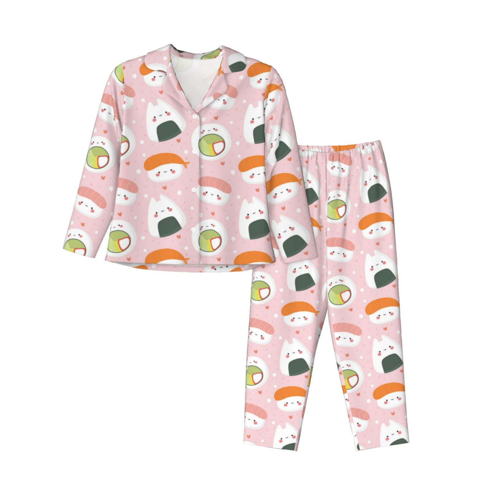 Pajamas for Women Set - Cute Sushi (2) Soft Comfy Long Sleeve Button Up ...