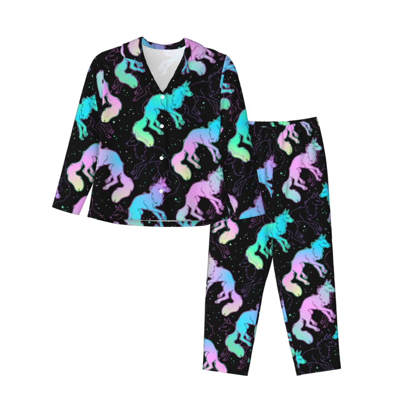 Pajamas for Women Set - Dazzling Color Fox Comfy Long Sleeve Button Up Pajama Sets for Women 2 ...