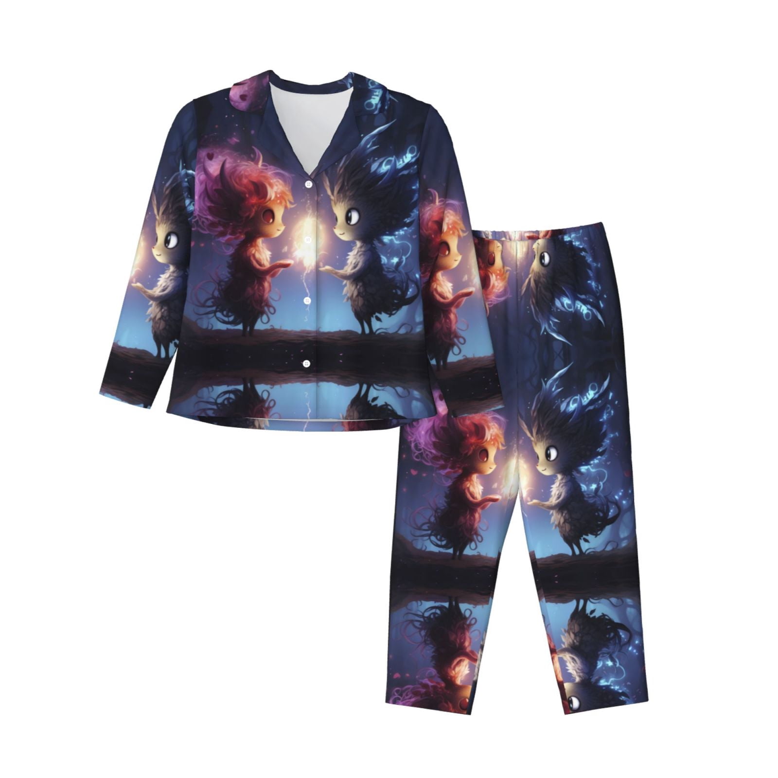 Pajamas for Women Set - Dreamy Forest Elf Comfy Long Sleeve Button Up ...