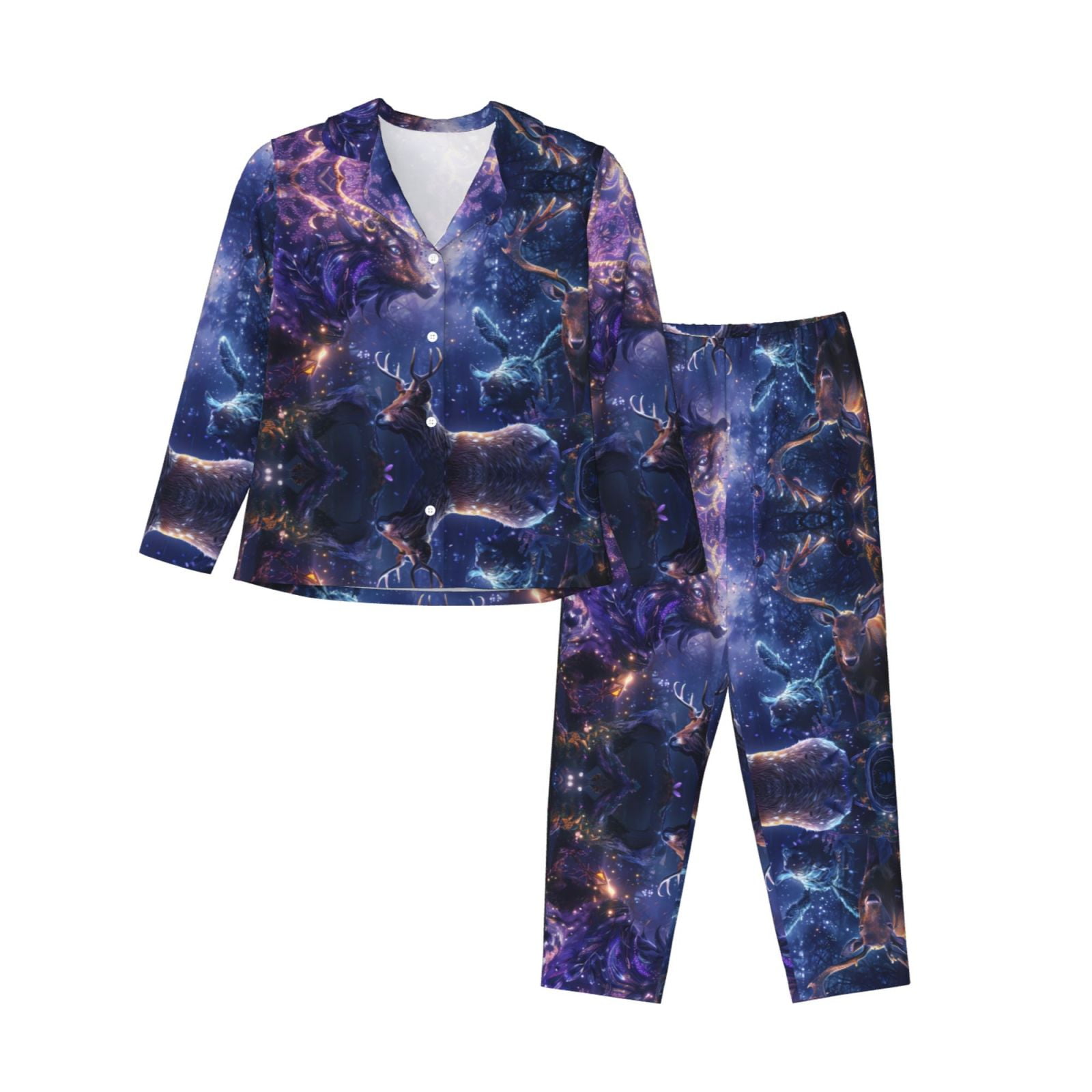 Pajamas for Women Set - Enchanted Forest Stag Gathering Comfy Long ...