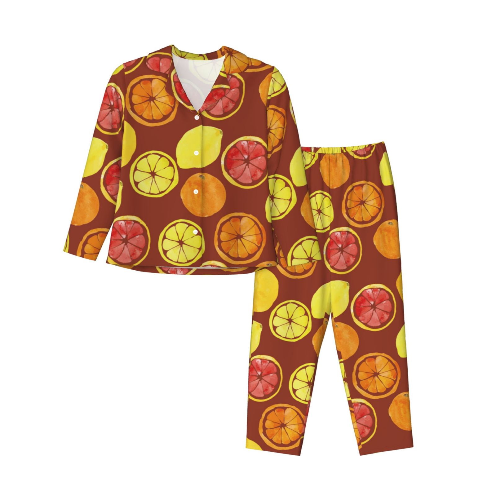 Pajamas for Women Set - Fruit Collage Soft Comfy Long Sleeve Button Up ...