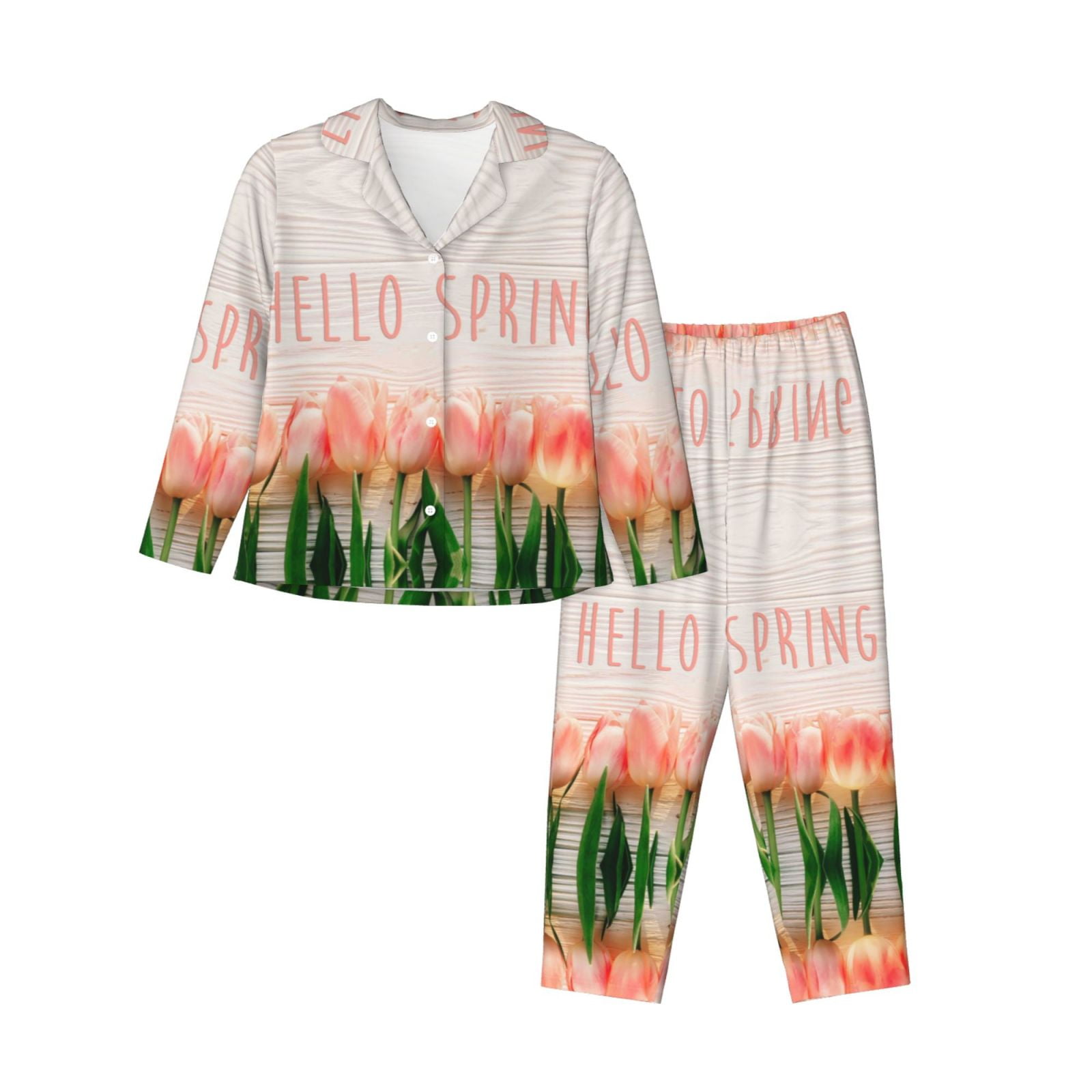 Pajamas for Women Set - Hello Spring Comfy Long Sleeve Button Up Pajama ...