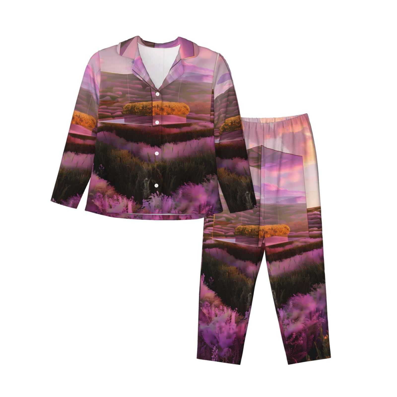 Pajamas for Women Set - Lavender Fields Mirror Cube Comfy Long Sleeve ...