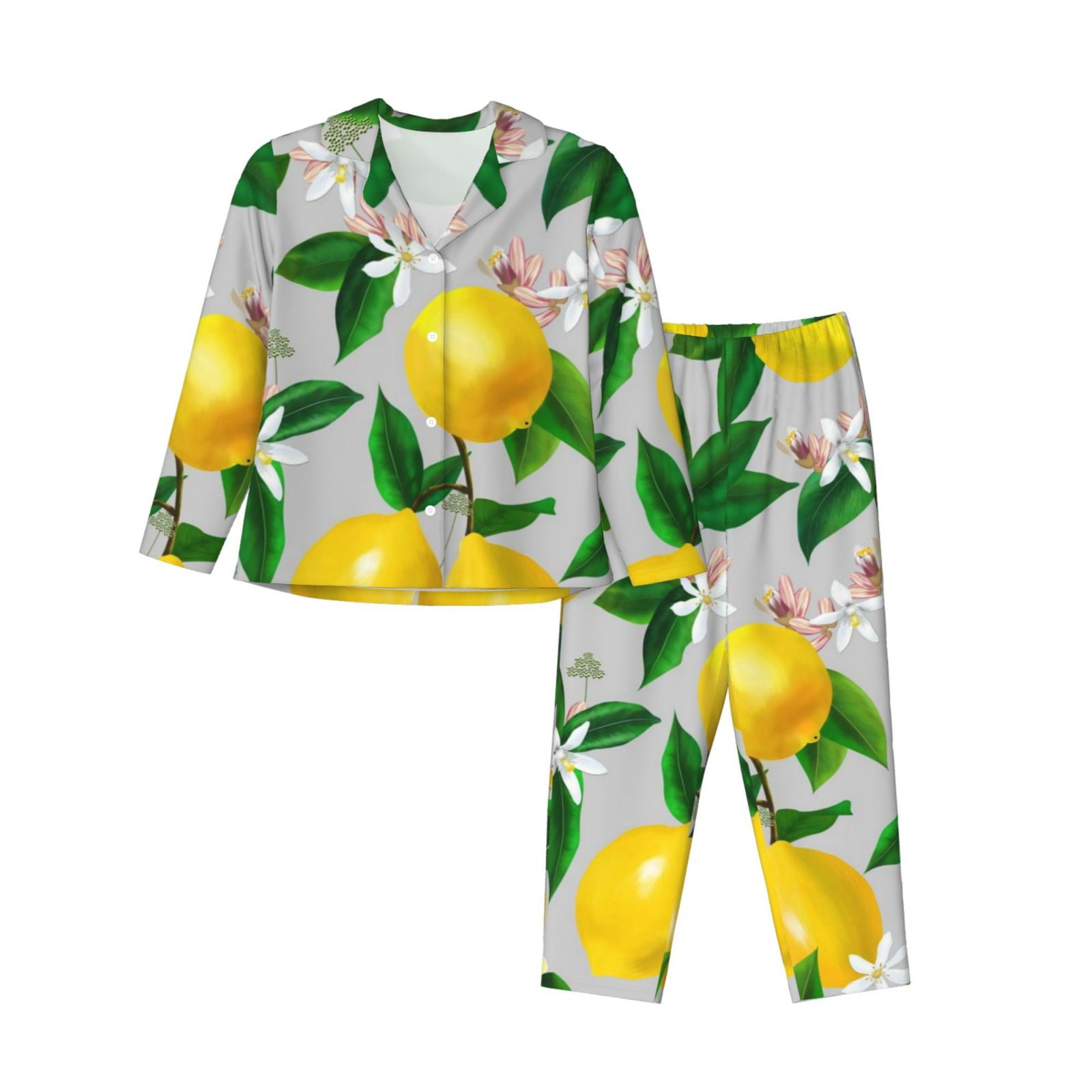 Pajamas for Women Set - Lemon Oil Painting Effect Comfy Long Sleeve ...