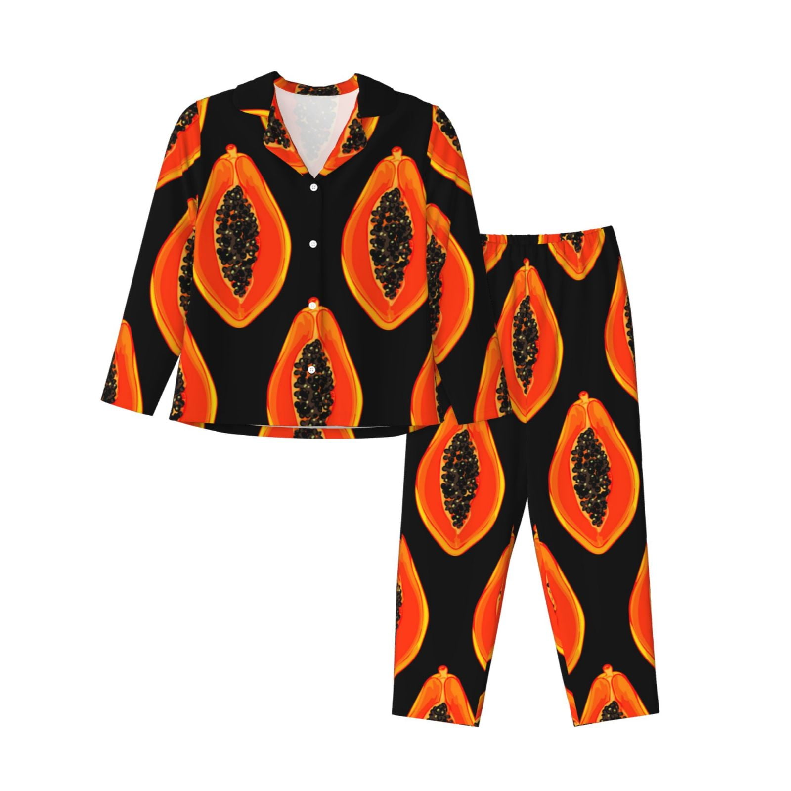 Pajamas for Women Set - Minimalist Papaya Soft Comfy Long Sleeve Button ...