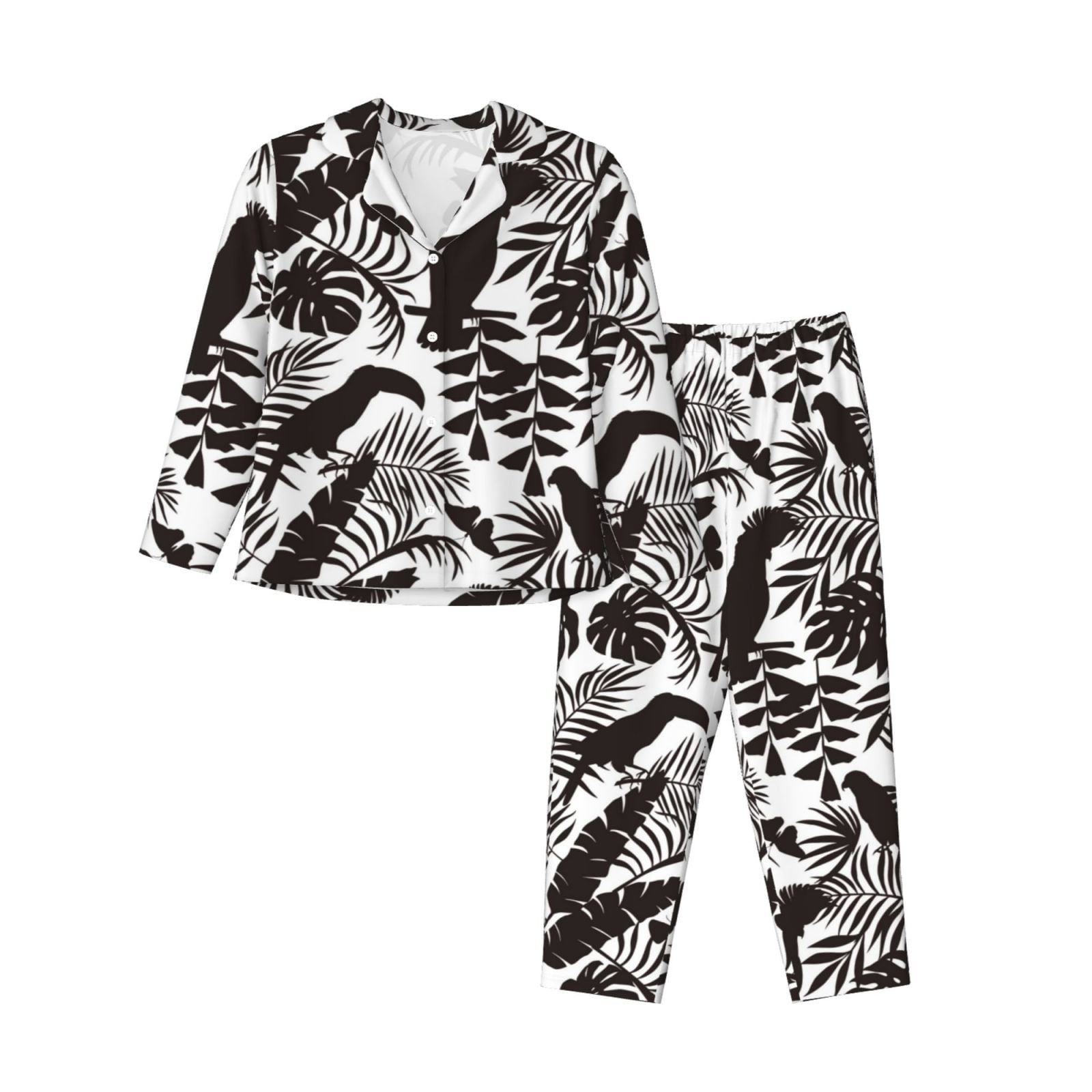 Pajamas for Women Set - Parrot leaves shadow Comfy Long Sleeve Button ...