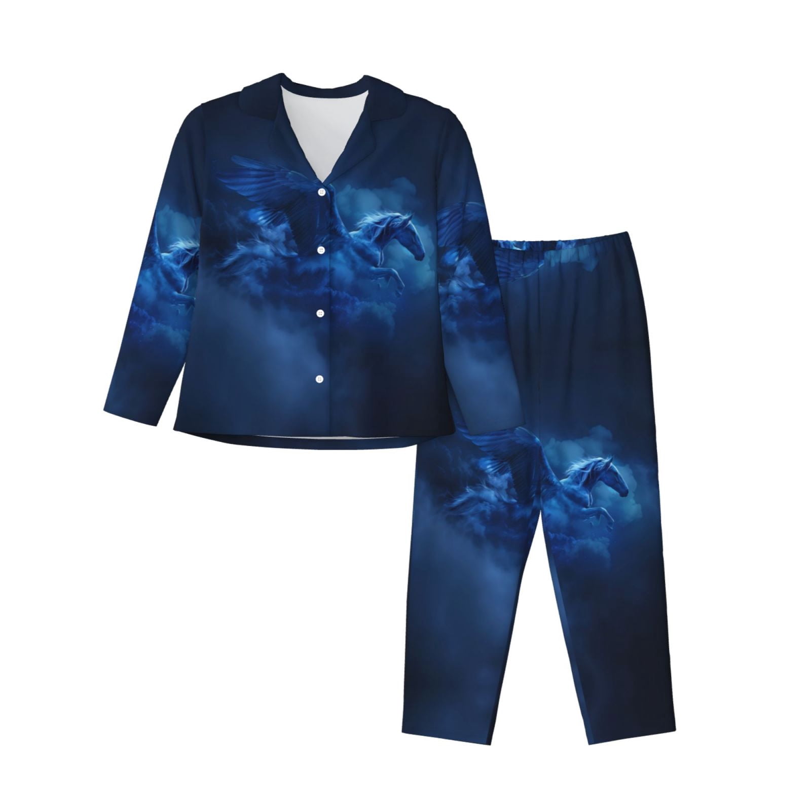 Pajamas for Women Set - Pegasus Night Sky Comfy Long Sleeve Button Up ...