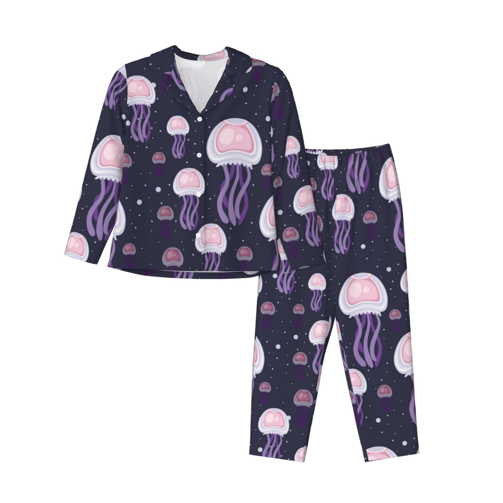 Pajamas for Women Set - Pink Purple Jellyfish Soft Comfy Long Sleeve ...