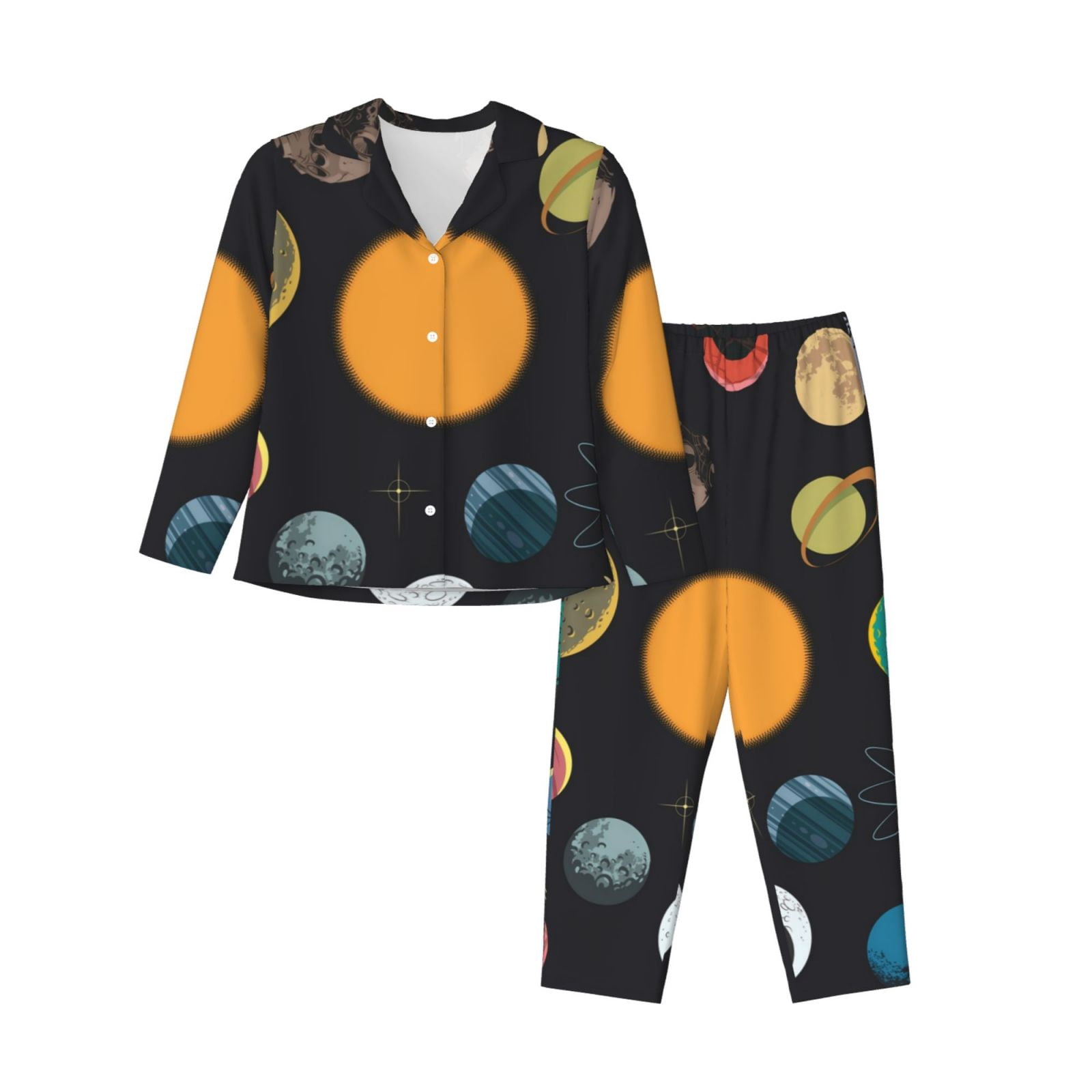 Pajamas for Women Set - Planets And Their Moons Comfy Long Sleeve ...