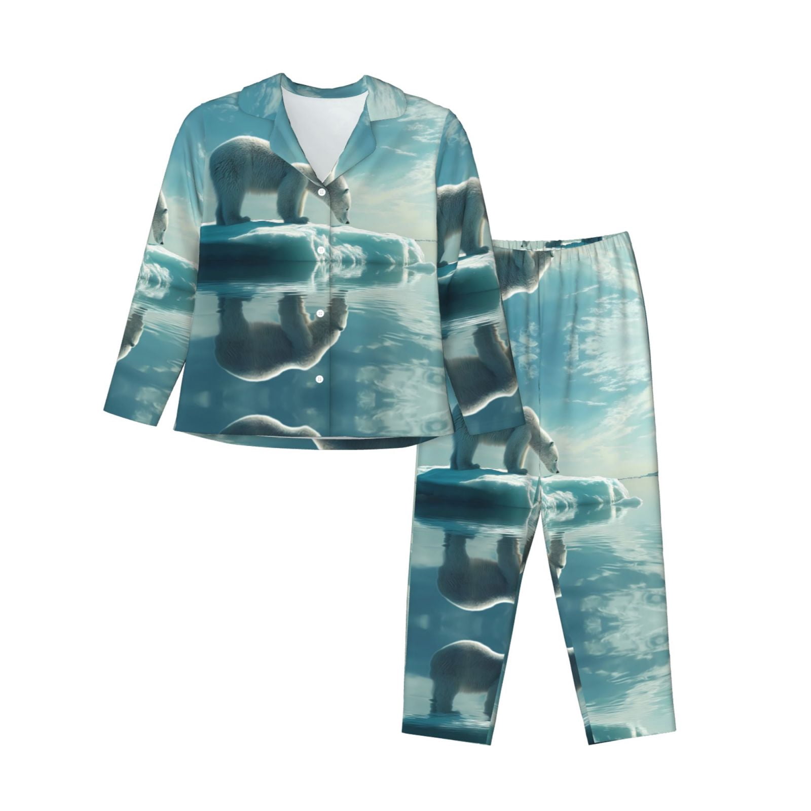 Pajamas for Women Set - Polar Bear On Iceberg Comfy Long Sleeve Button ...