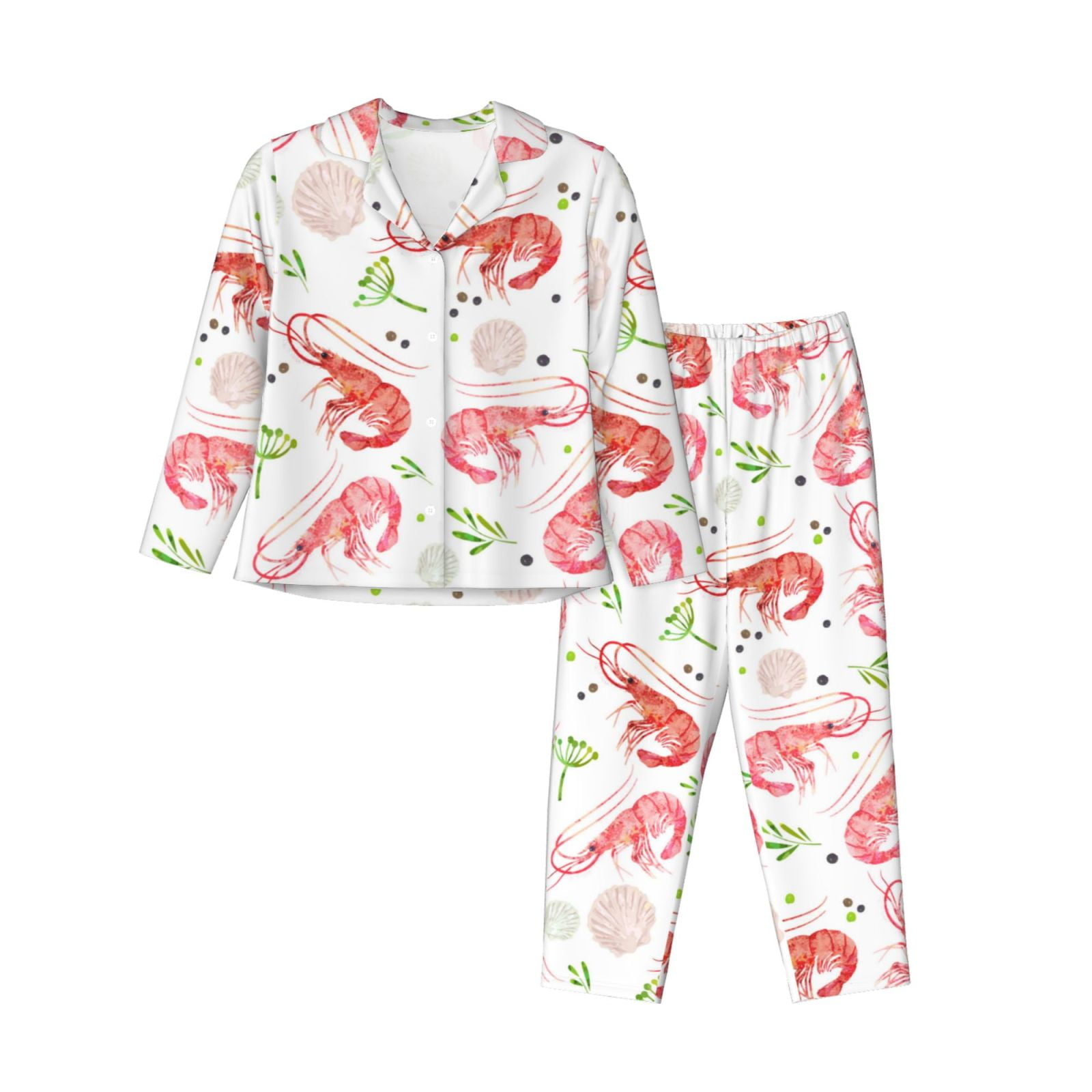 Pajamas for Women Set - Shrimp Shells Seaweed Comfy Long Sleeve Button ...
