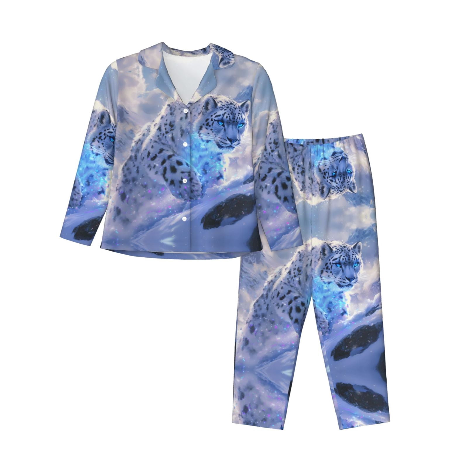 Pajamas for Women Set - Snow Leopard Sparkling Snow Comfy Long Sleeve ...