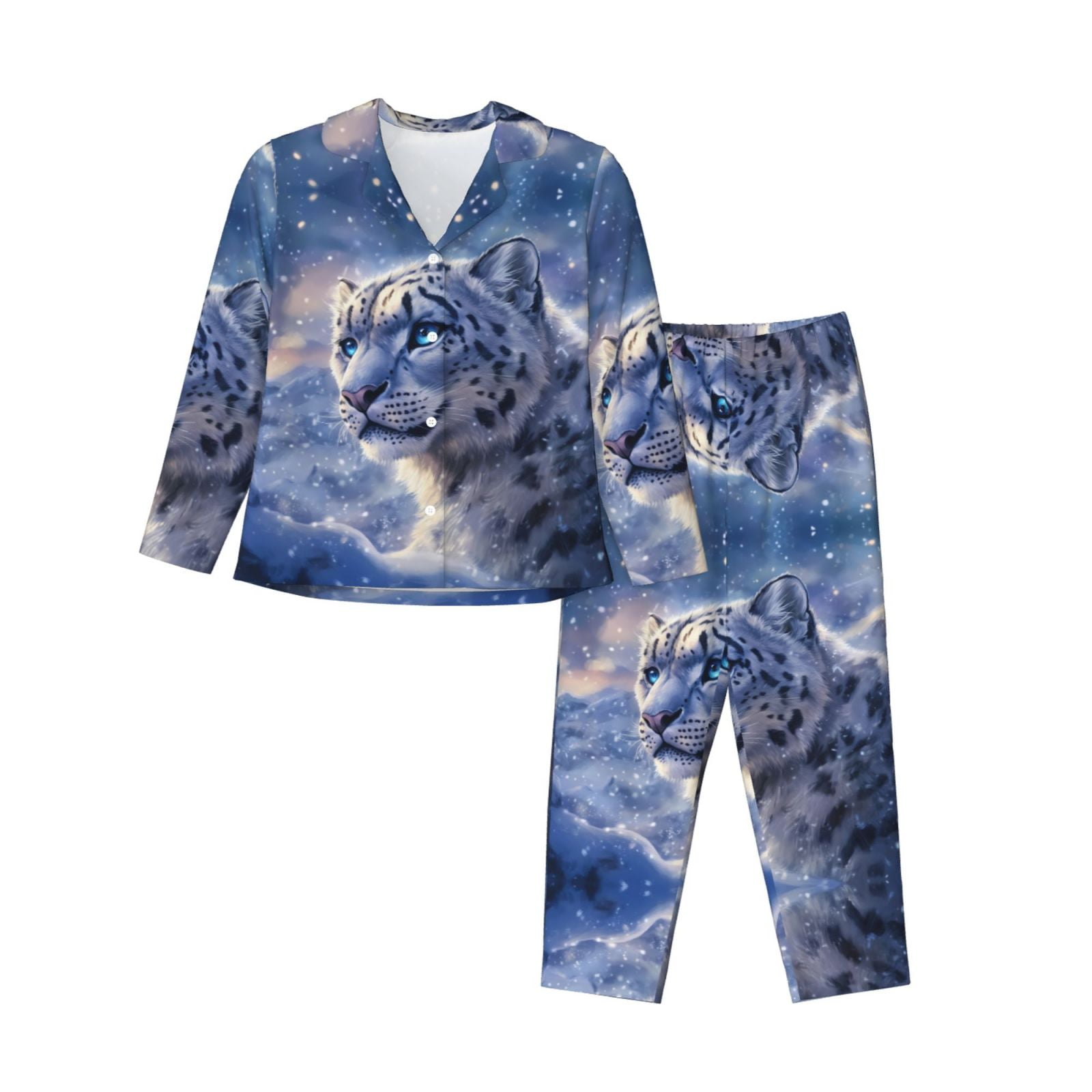 Pajamas for Women Set - Snow Leopard Winter Mountain Comfy Long Sleeve ...