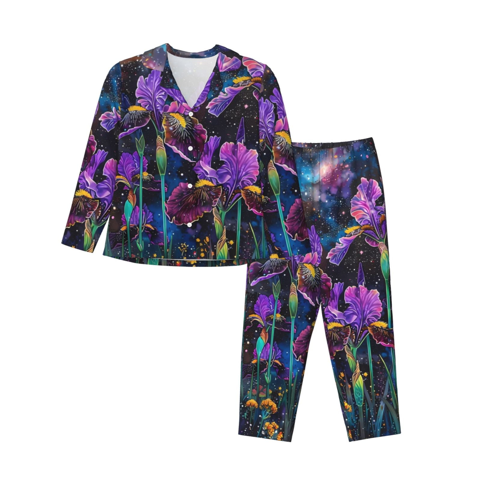 Pajamas for Women Set - Starry Night Iris Field Comfy Long Sleeve ...