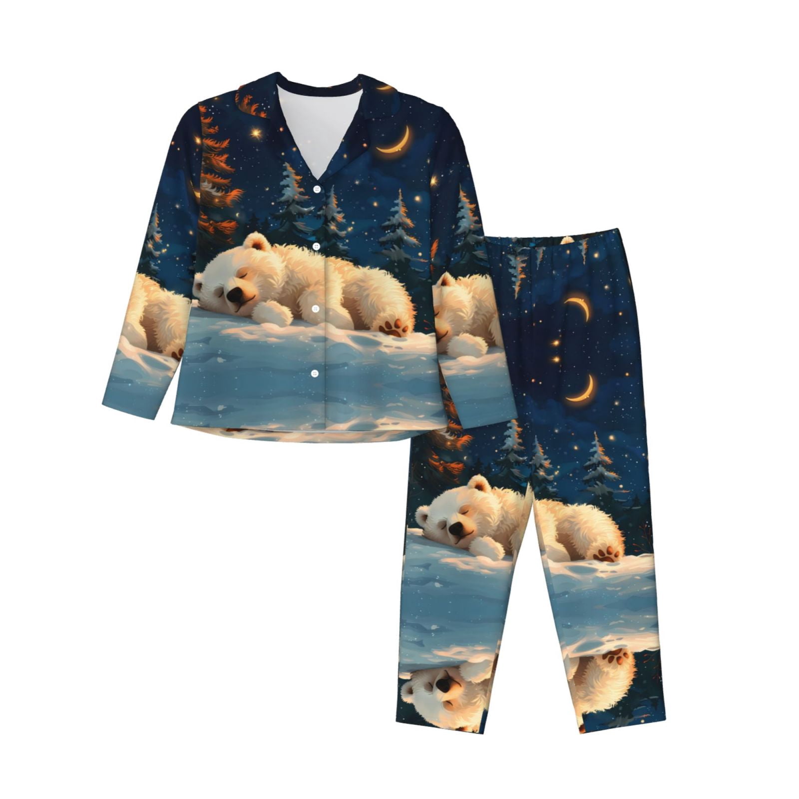 Pajamas for Women Set - Starry Sky Sleep White Bear Comfy Long Sleeve ...