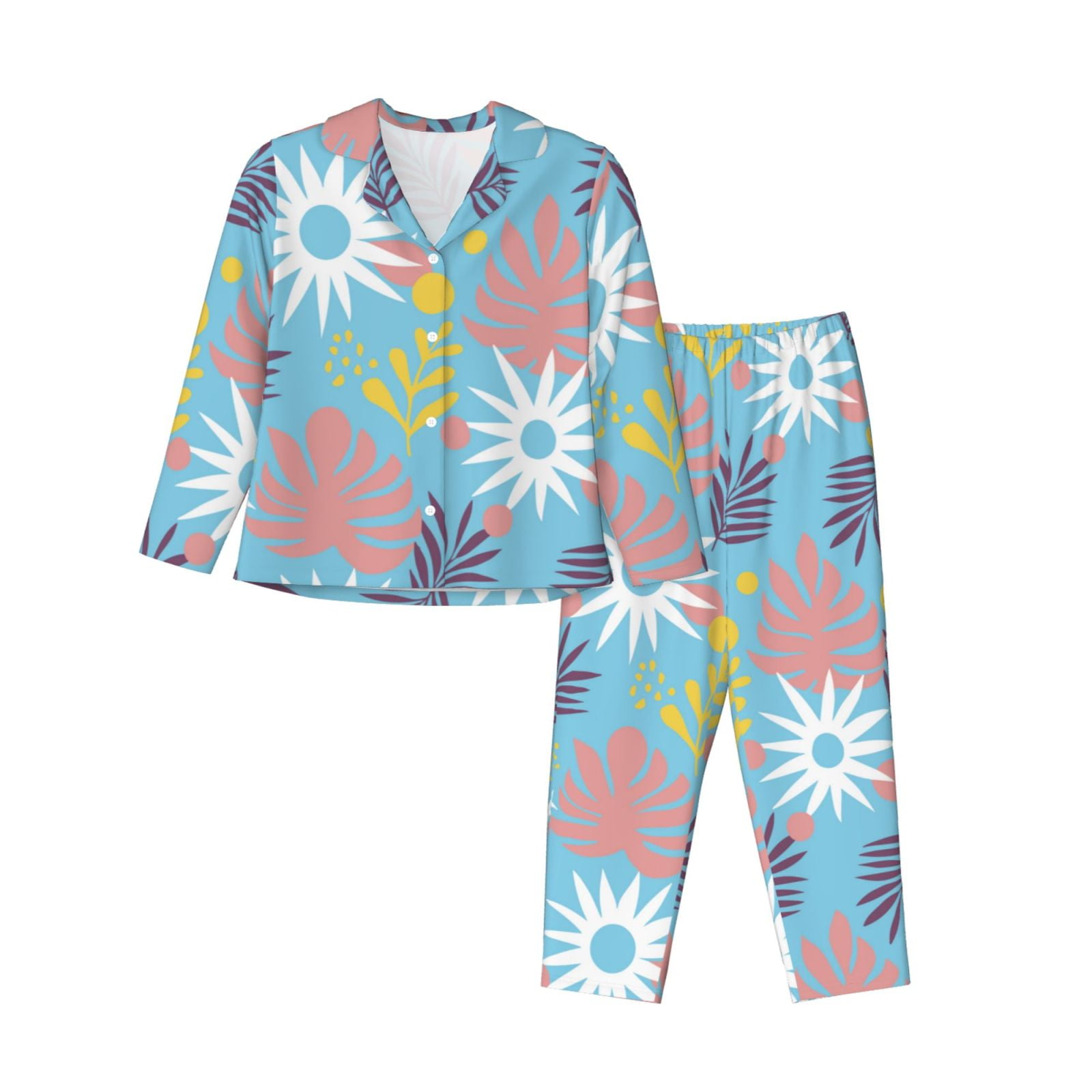 Pajamas for Women Set - Summer Foliage Soft Comfy Long Sleeve Button Up ...