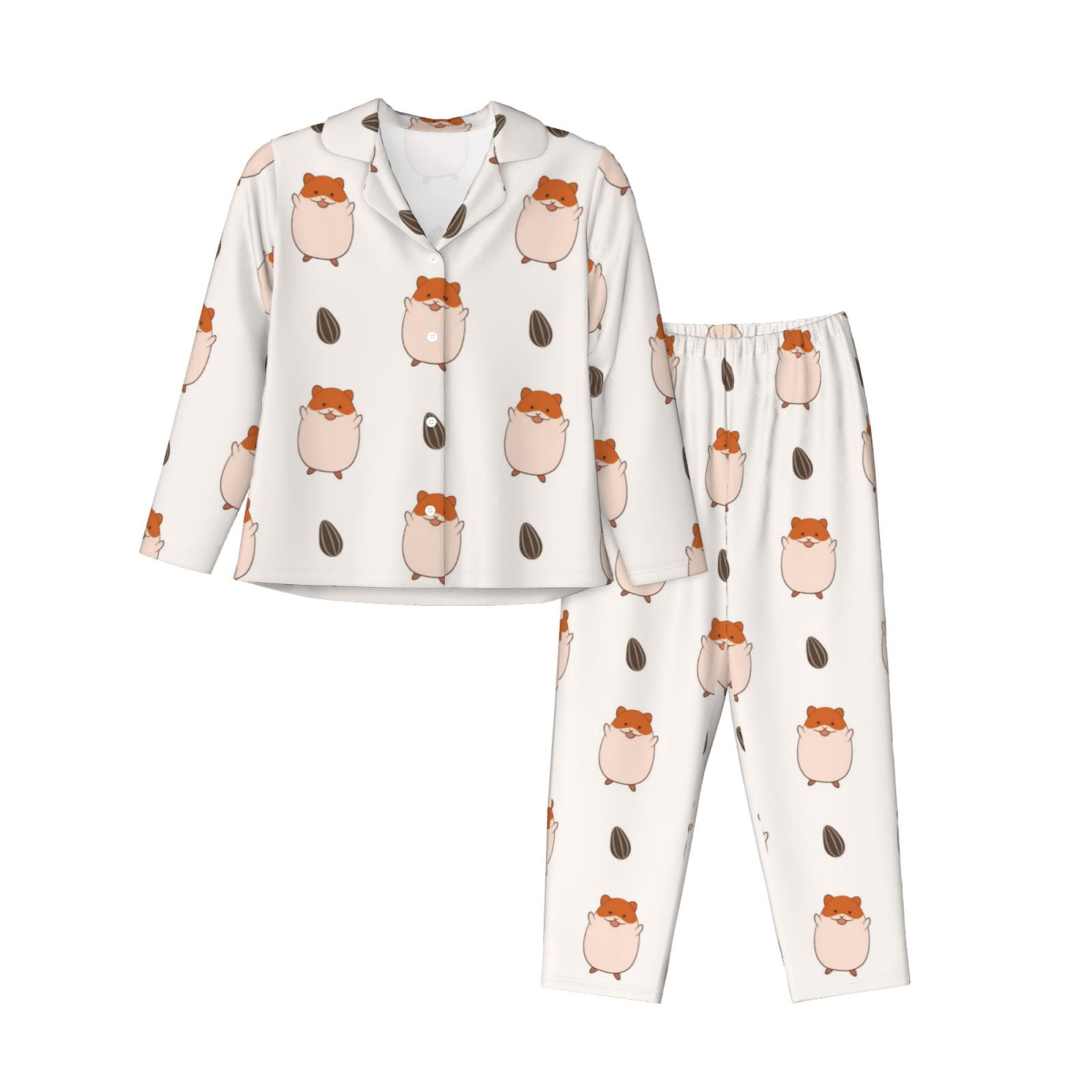 Pajamas for Women Set - Sunflower Seed Cute Hamster Soft Comfy Long ...