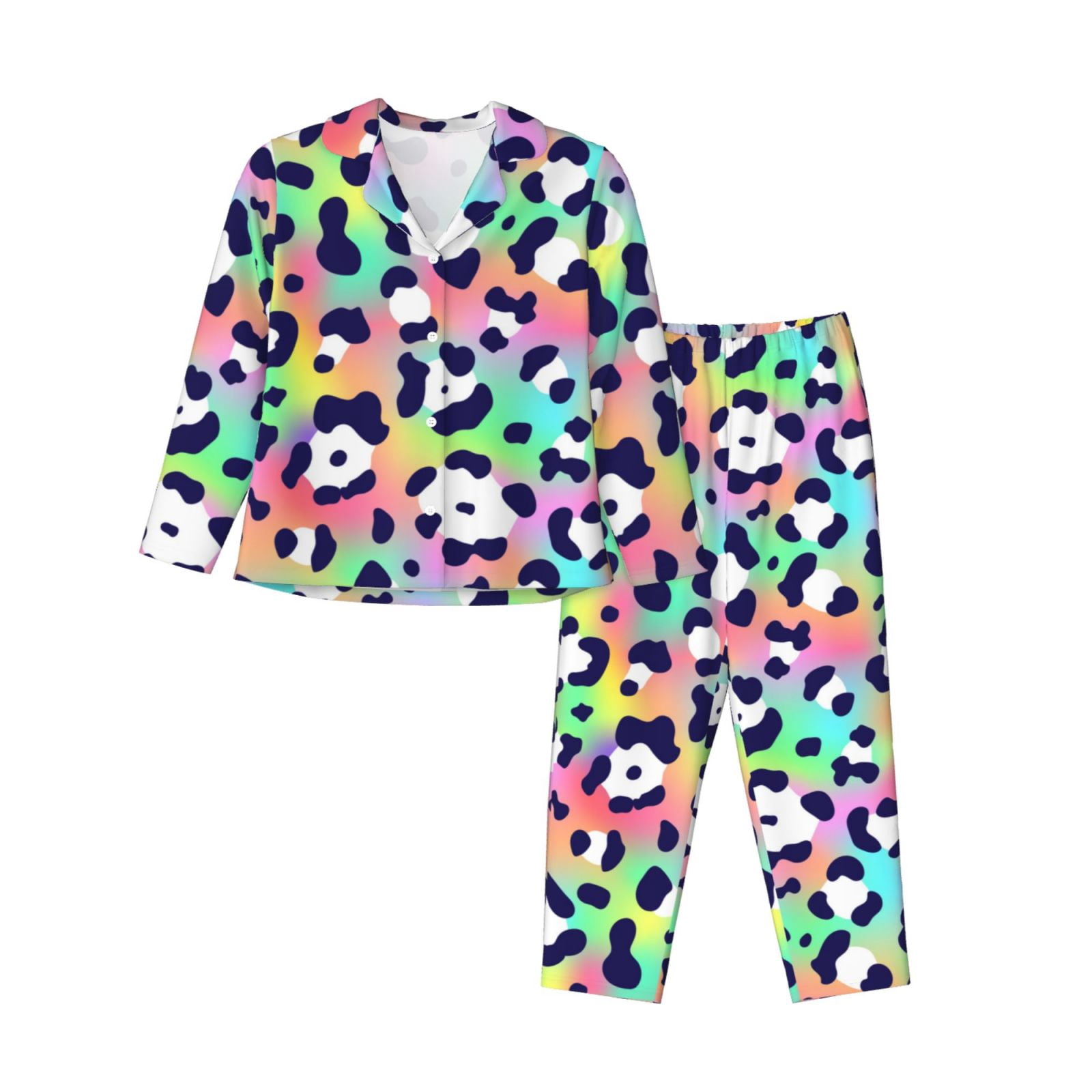 Pajamas for Women Set - Trendy rainbow cow print Comfy Long Sleeve ...