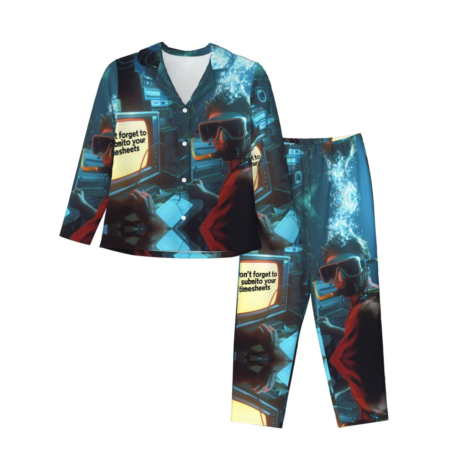 Pajamas for Women Set - Underwater Office Diver Comfy Long Sleeve ...