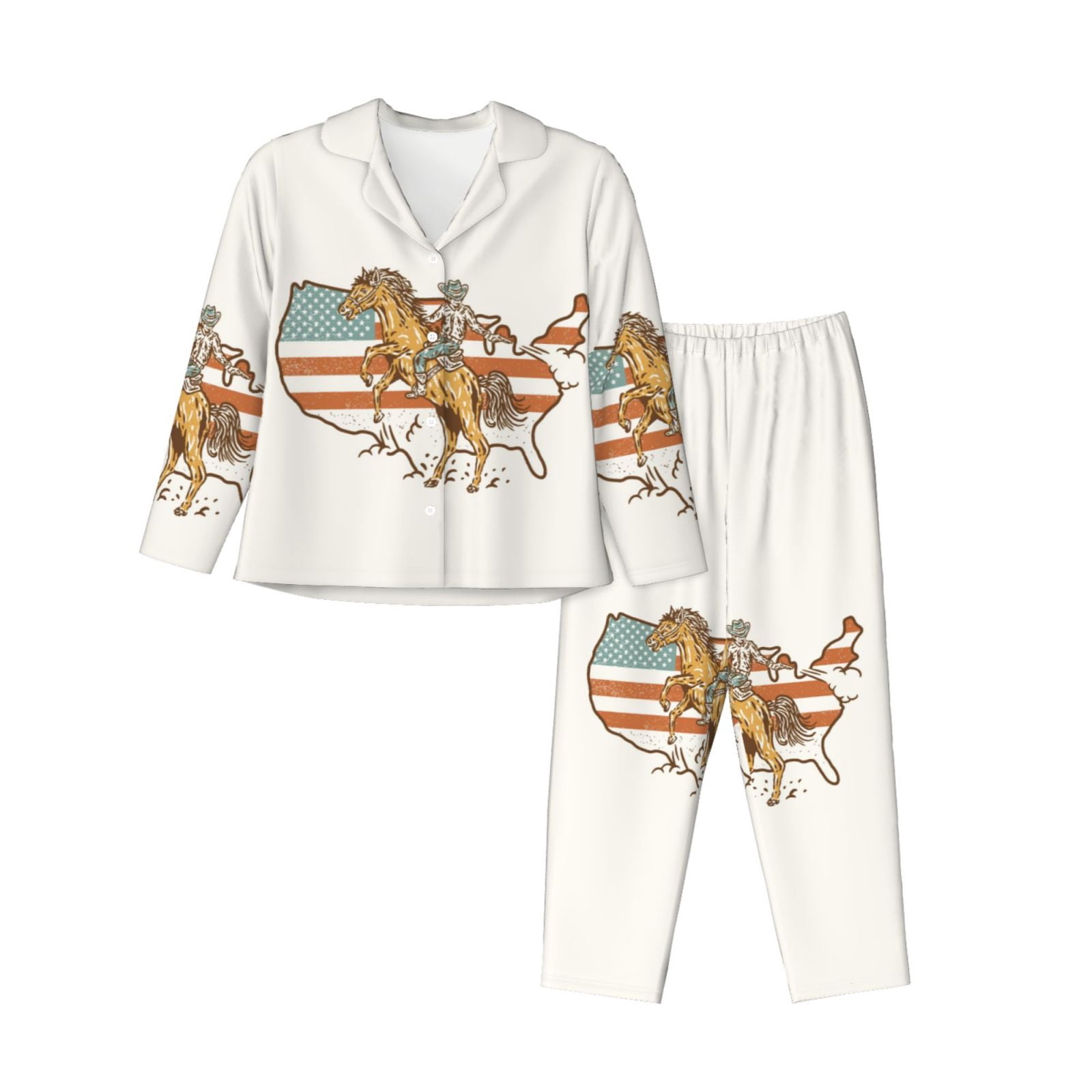 Pajamas for Women Set - Vintage Wild West Cowboy Comfy Long Sleeve ...