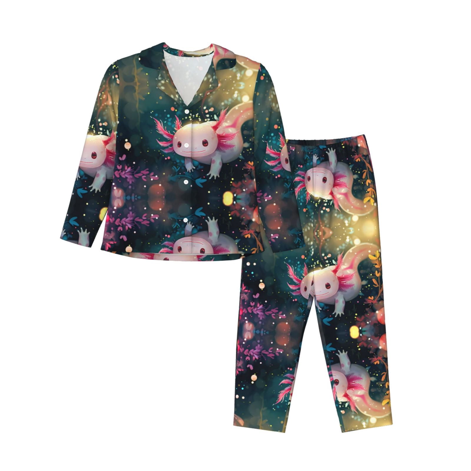 Pajamas for Women Set - Whimsical Axolotl Fantasy Comfy Long Sleeve ...