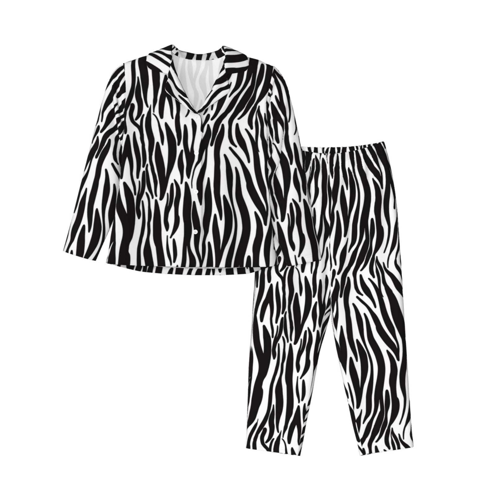 Pajamas for Women Set - Zebra print Comfy Long Sleeve Button Up Pajama ...