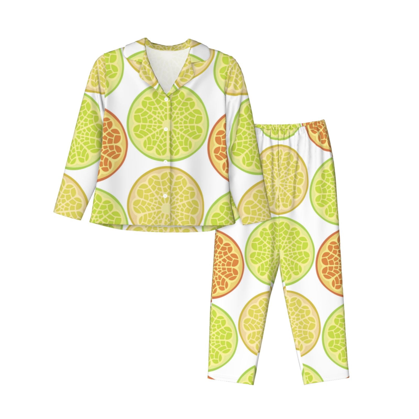 Pajamas for Women Set - cartoon Lemon Soft Comfy Long Sleeve Button Up ...