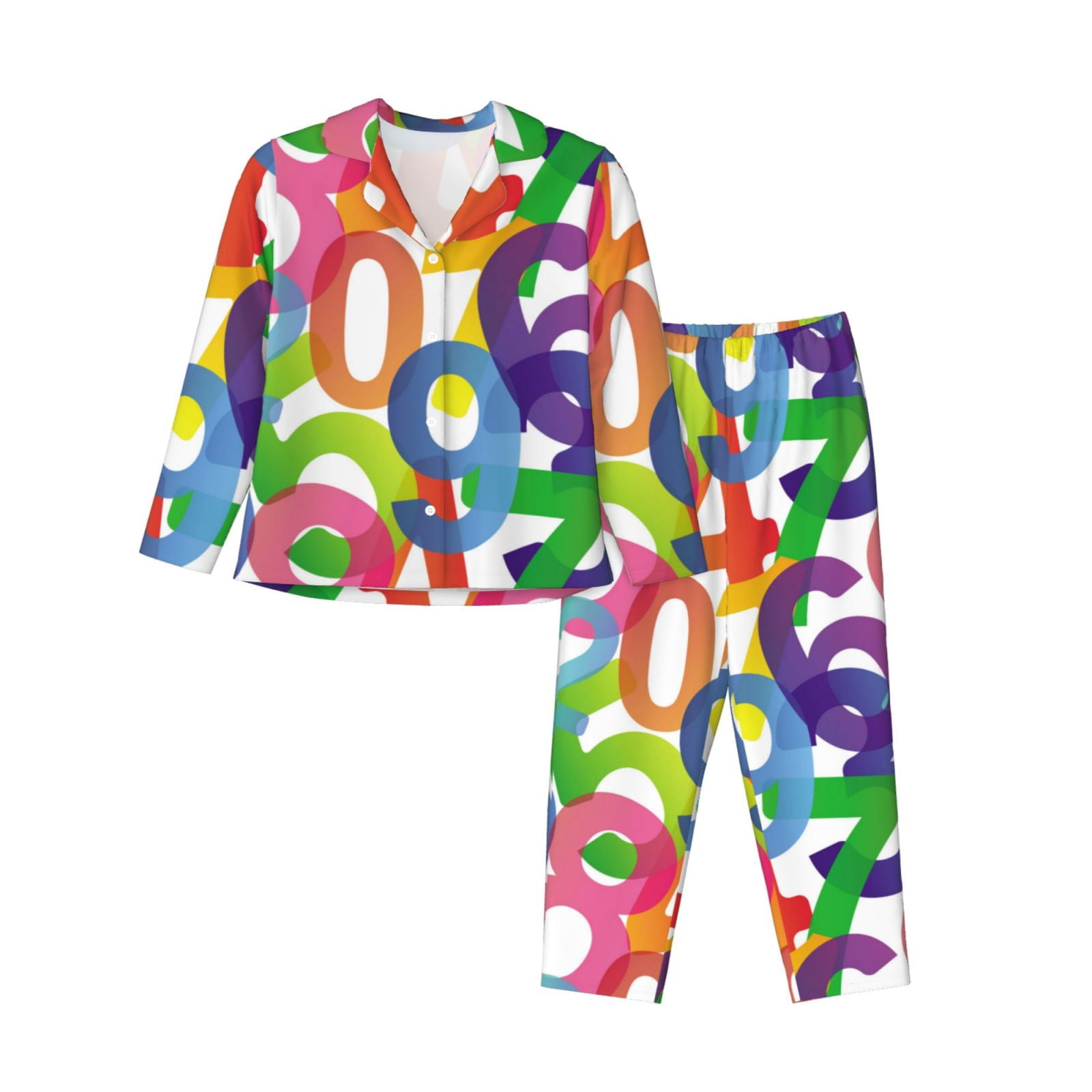 Pajamas for Women Set - colorful Math number Soft Comfy Long Sleeve ...