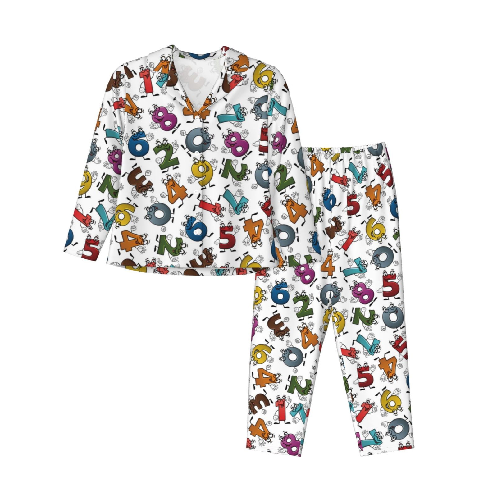 Pajamas for Women Set - colorful numbers Soft Comfy Long Sleeve Button ...