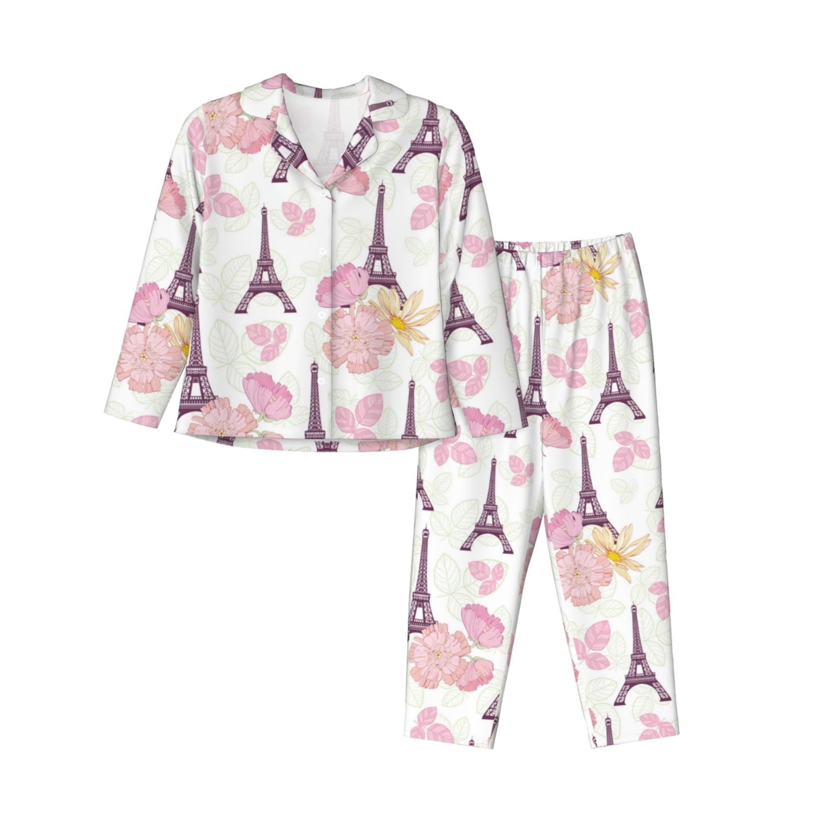 Pajamas for Women Set - daisy Eiffel Tower flower Soft Comfy Long ...