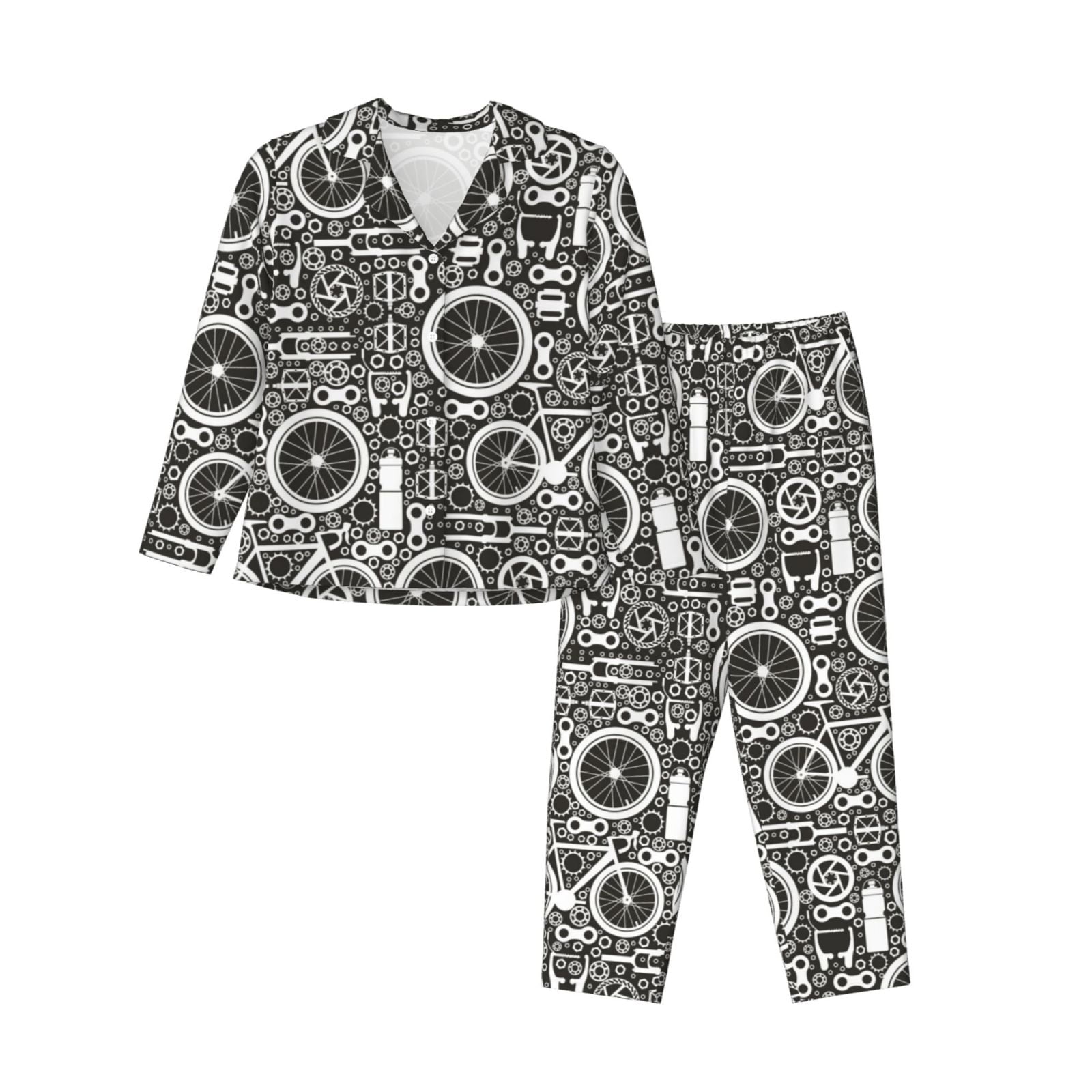 Pajamas for Women Set - gear Bike Pattern Comfy Long Sleeve Button Up ...