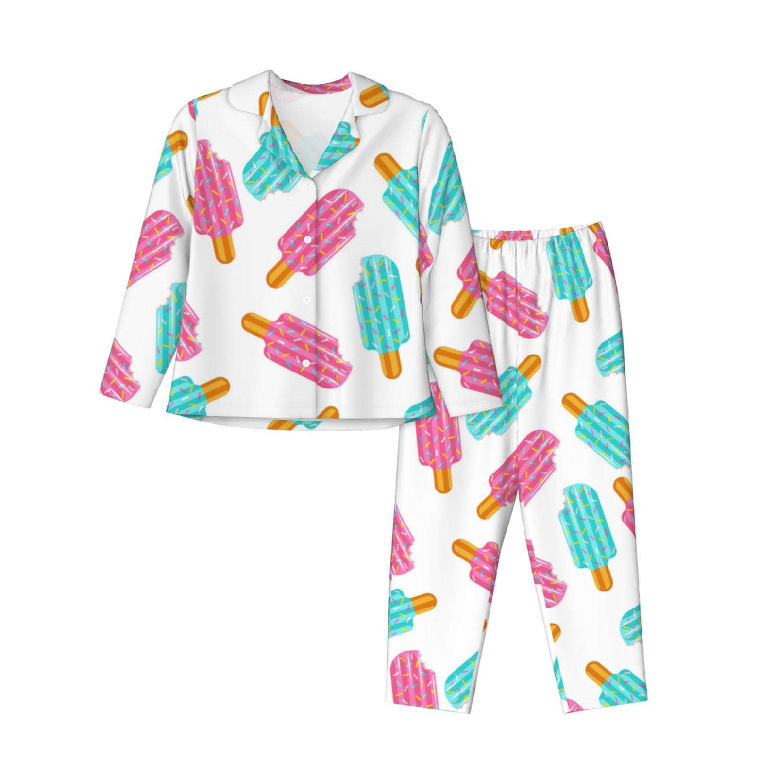 Pajamas for Women Set - ice Popsicle print Comfy Long Sleeve Button Up ...